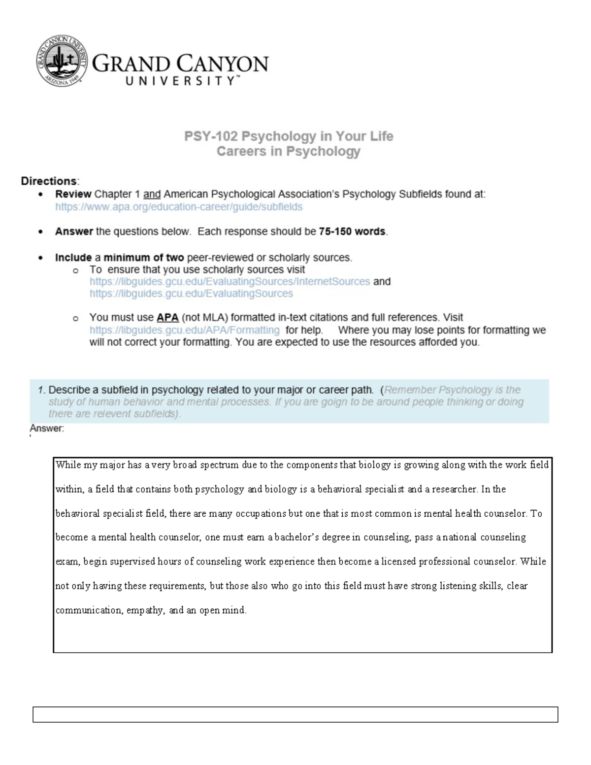 1b. Careers in Psychology template - While my major has a very broad ...