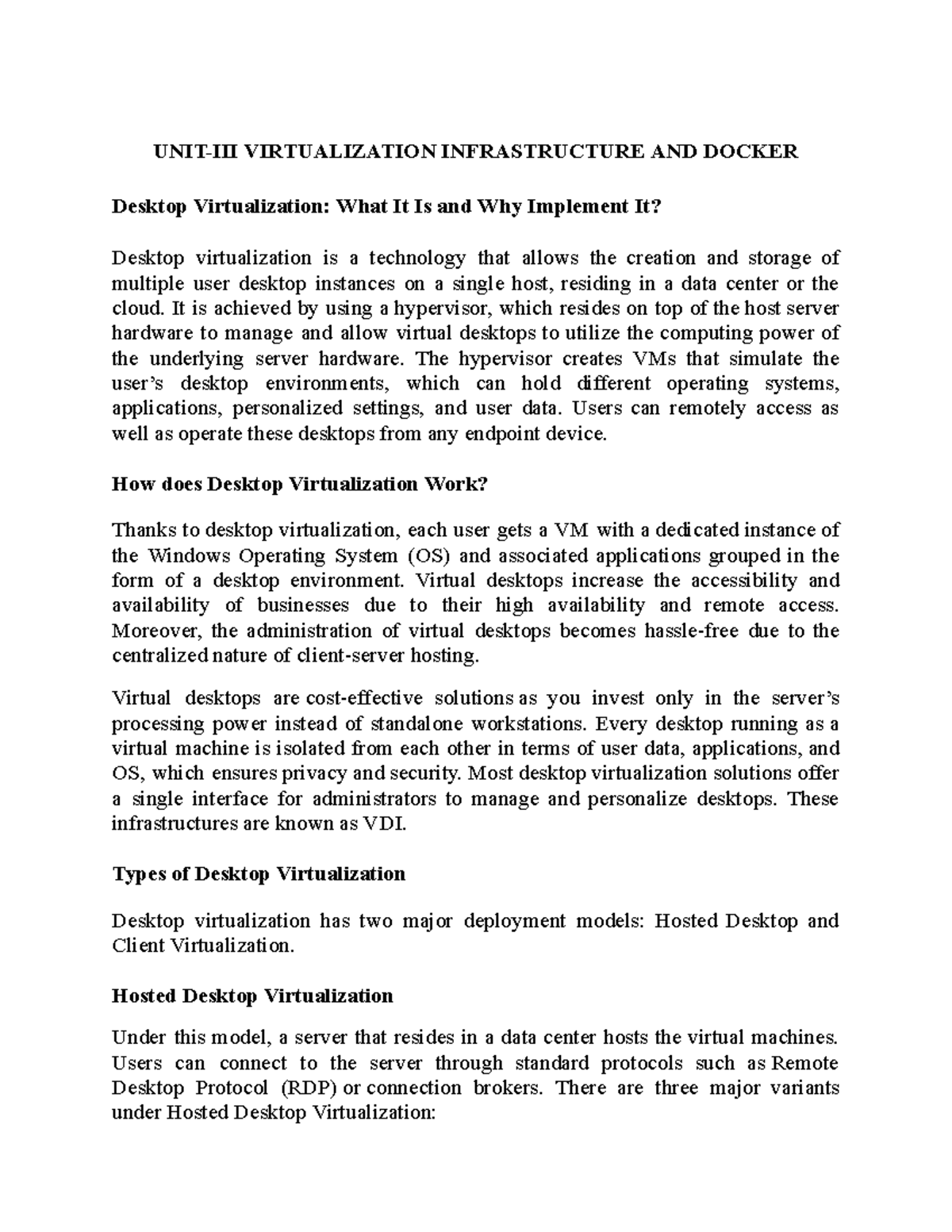 UNIT-III - Good for learn - UNIT-III VIRTUALIZATION INFRASTRUCTURE AND DOCKER Desktop - Studocu