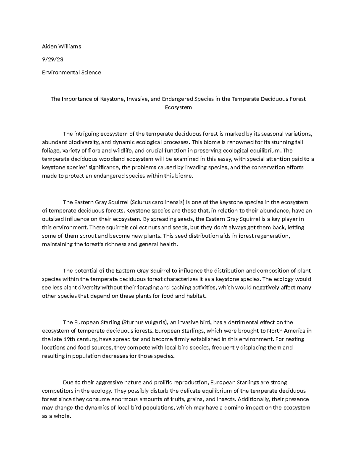 Biome essay - Aiden Williams 9/29/ Environmental Science The Importance ...