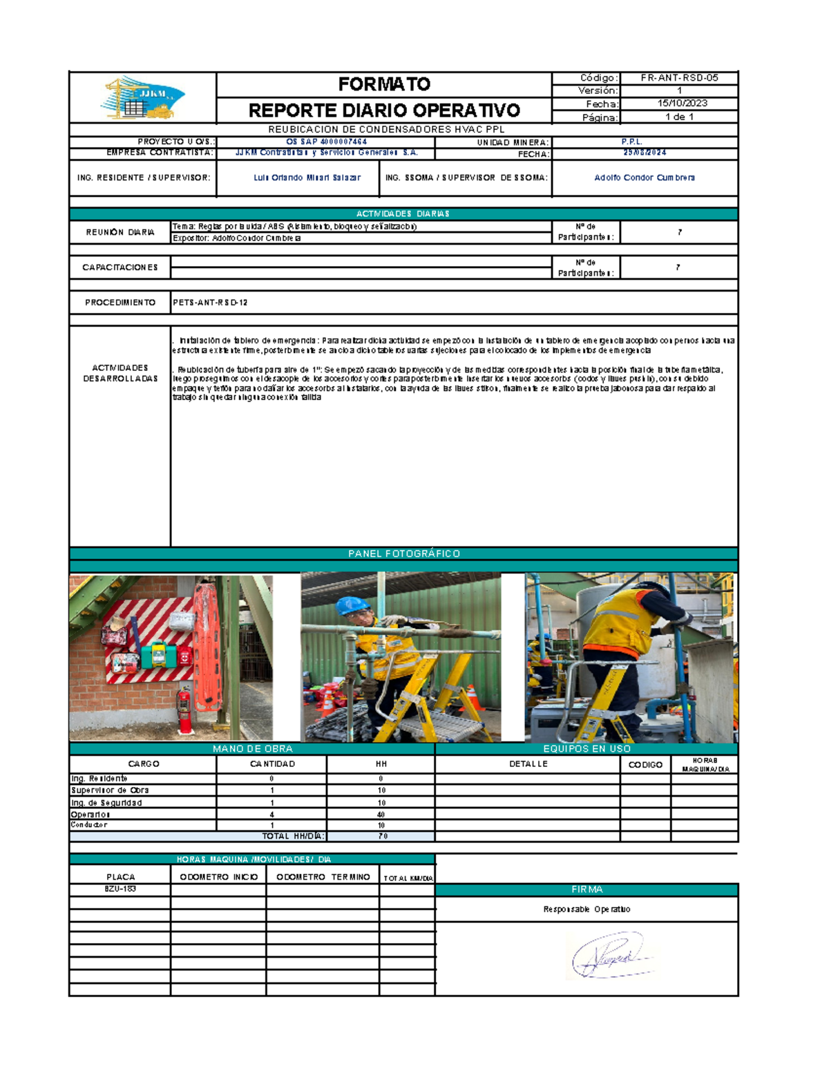 RD 29-08-24 - Reporte diario de obras civiles - FORMATO Cód igo: FR-ANT ...