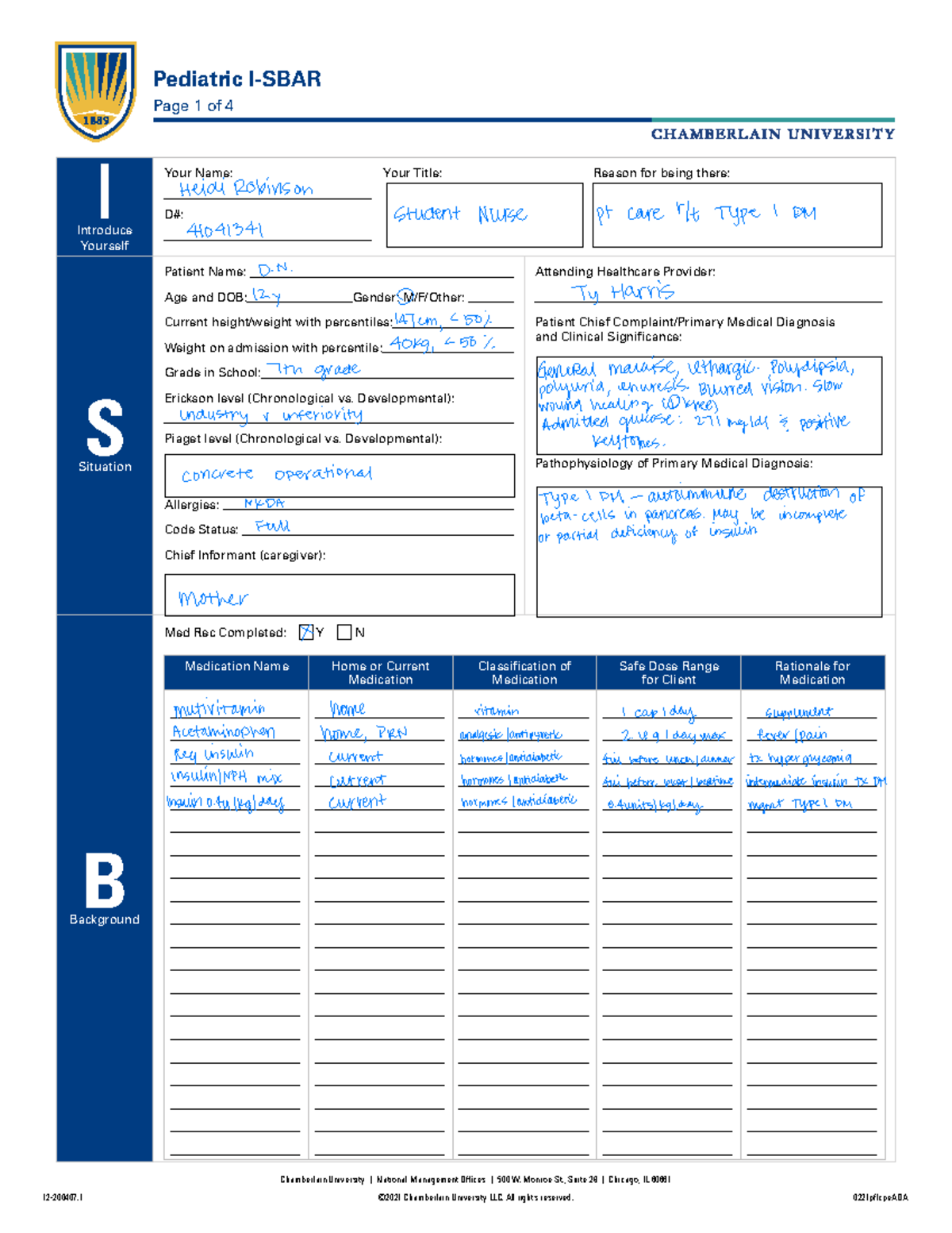 SBARdiabetes 1 - ATI SBAR - Chamberlain University | National ...