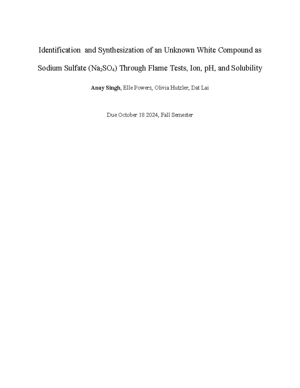 UWC lab report - Third attempt - Identification and Synthesization of ...