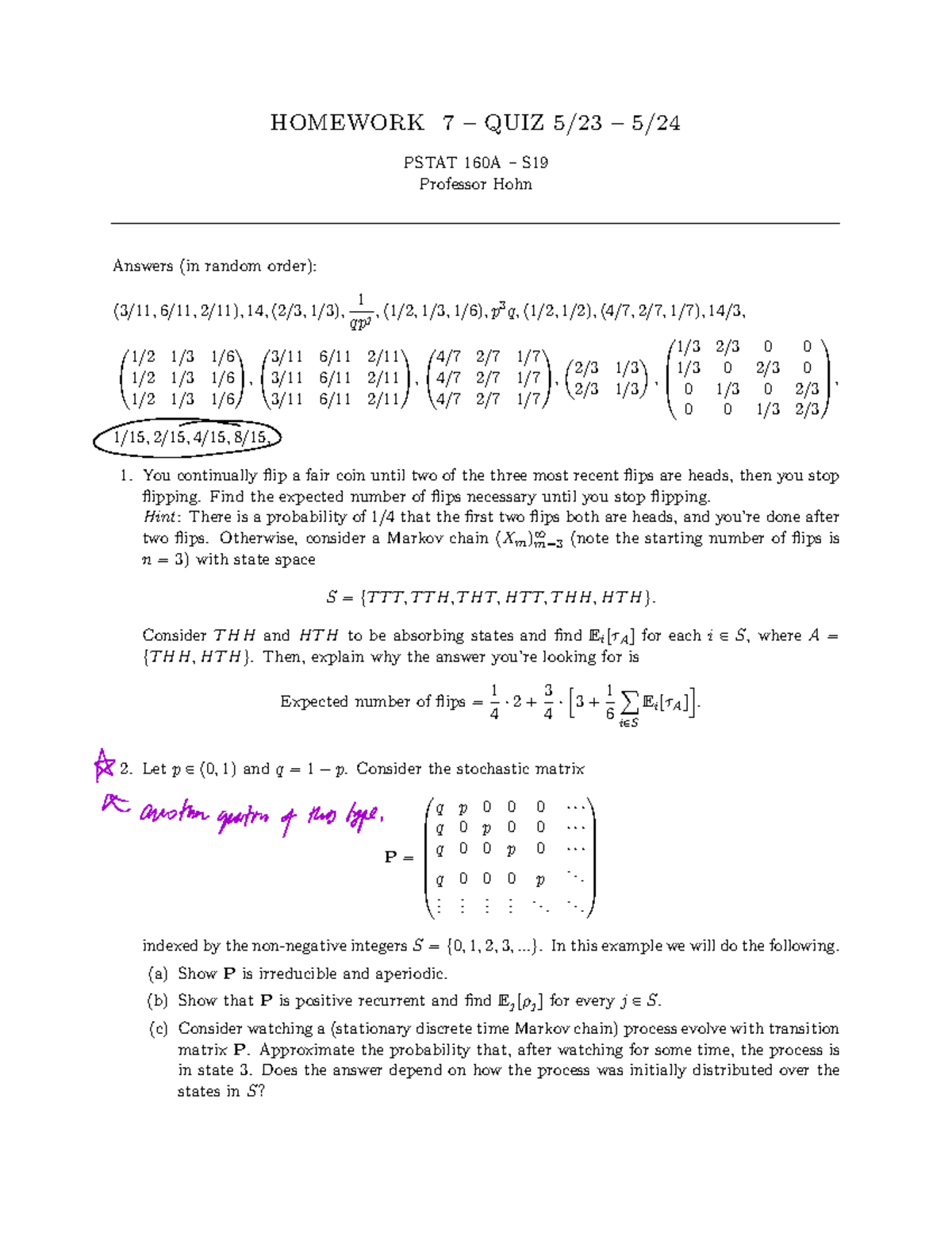 Homework 7 - Assignment - HOMEWORK 7 – QUIZ 5/23 – 5/24 PSTAT 160A ...