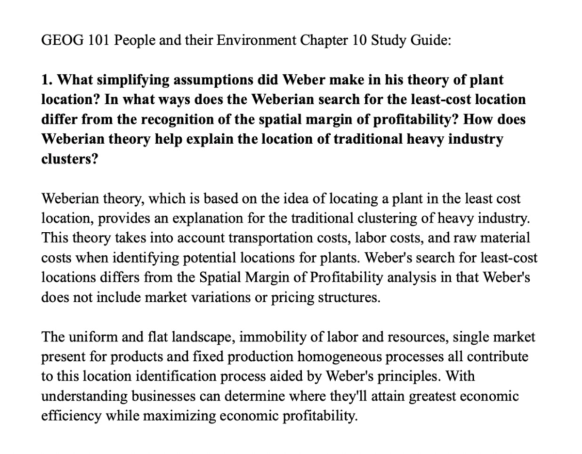 GEOG 101 People and their Environment Chapter 10 Study Guide #1 - GEOG 101.00 - Studocu