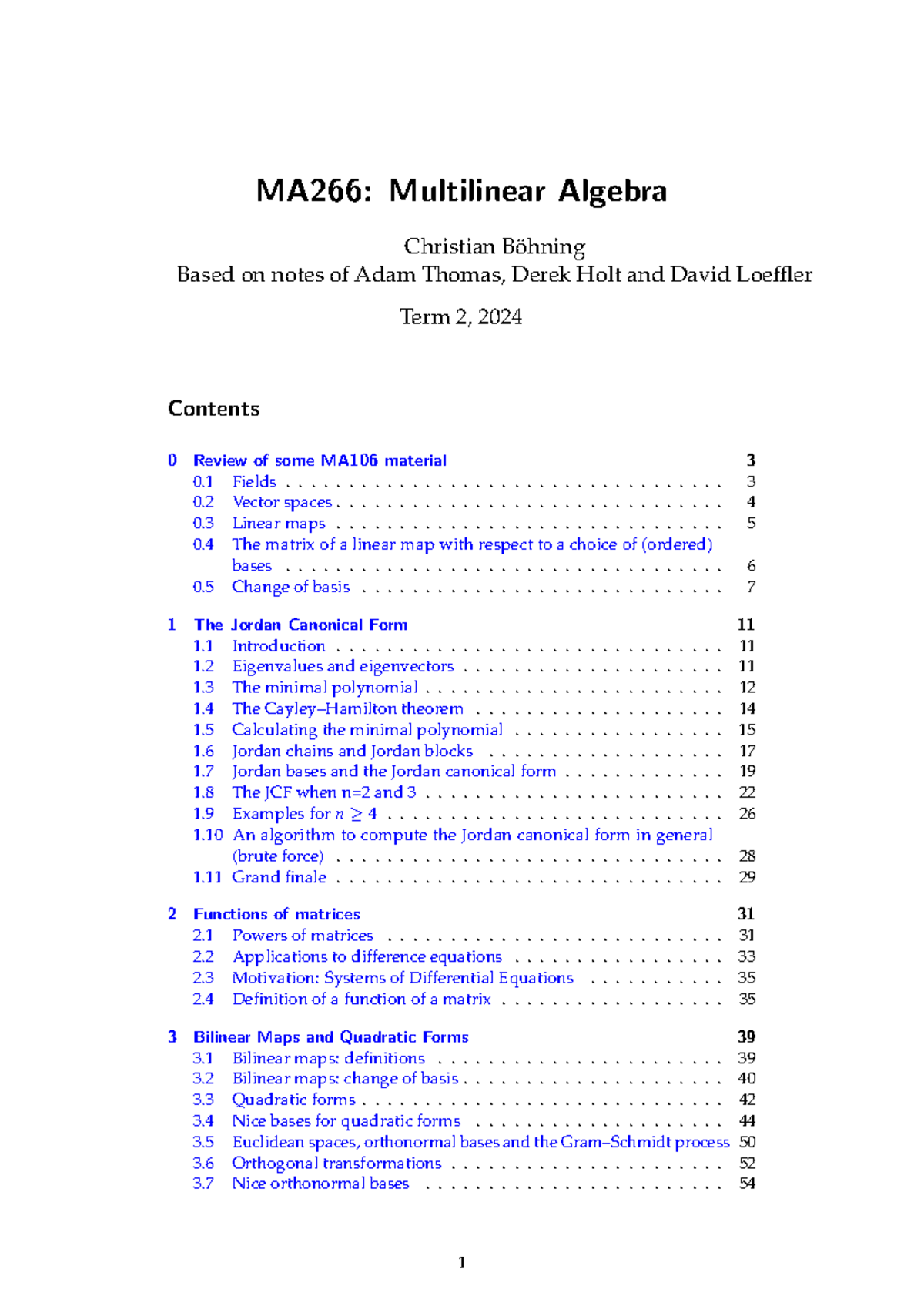 Algebra - MA266: Multilinear Algebra Christian B ̈ohning - Term 2 ...