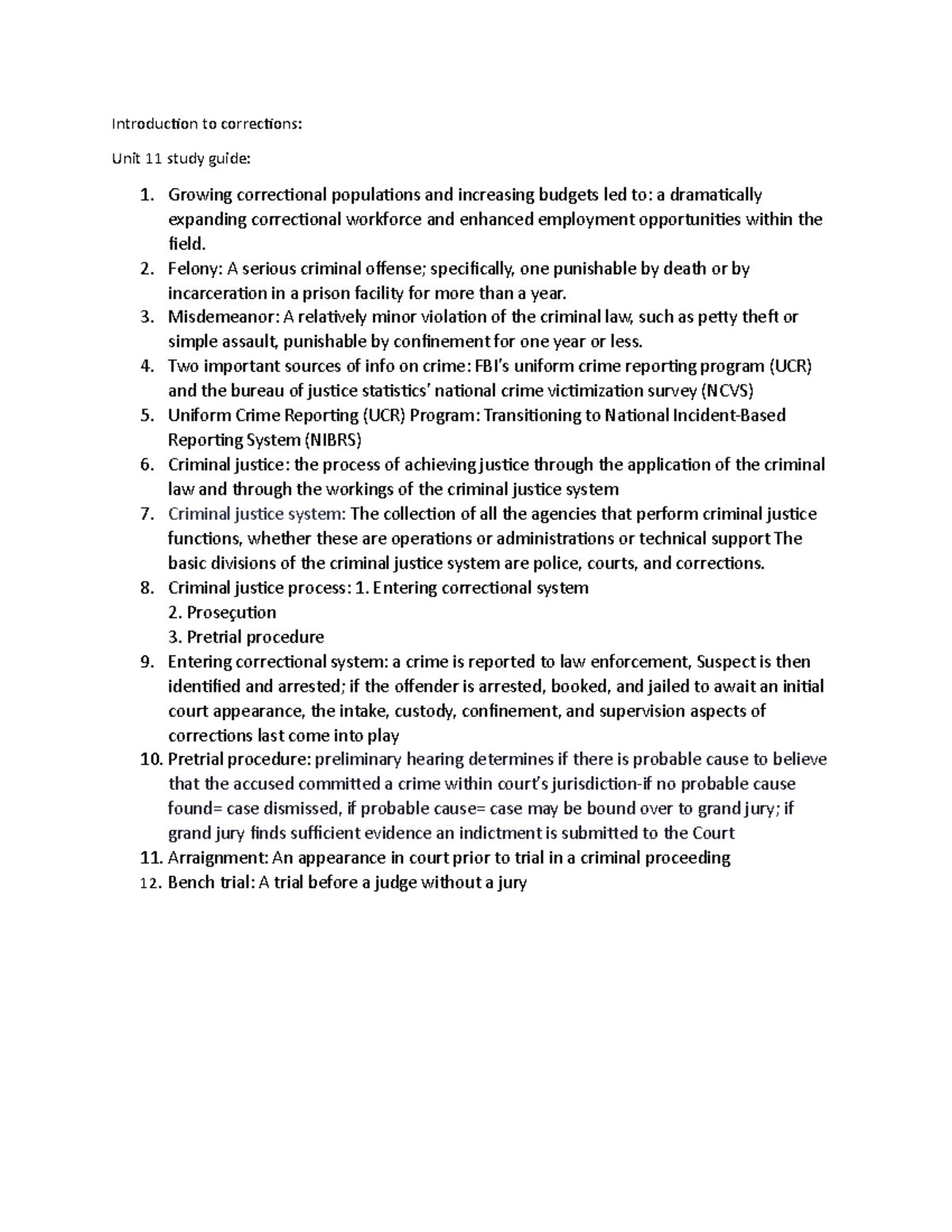 Intro to corrections unit 11 study guide - Introduction to corrections ...