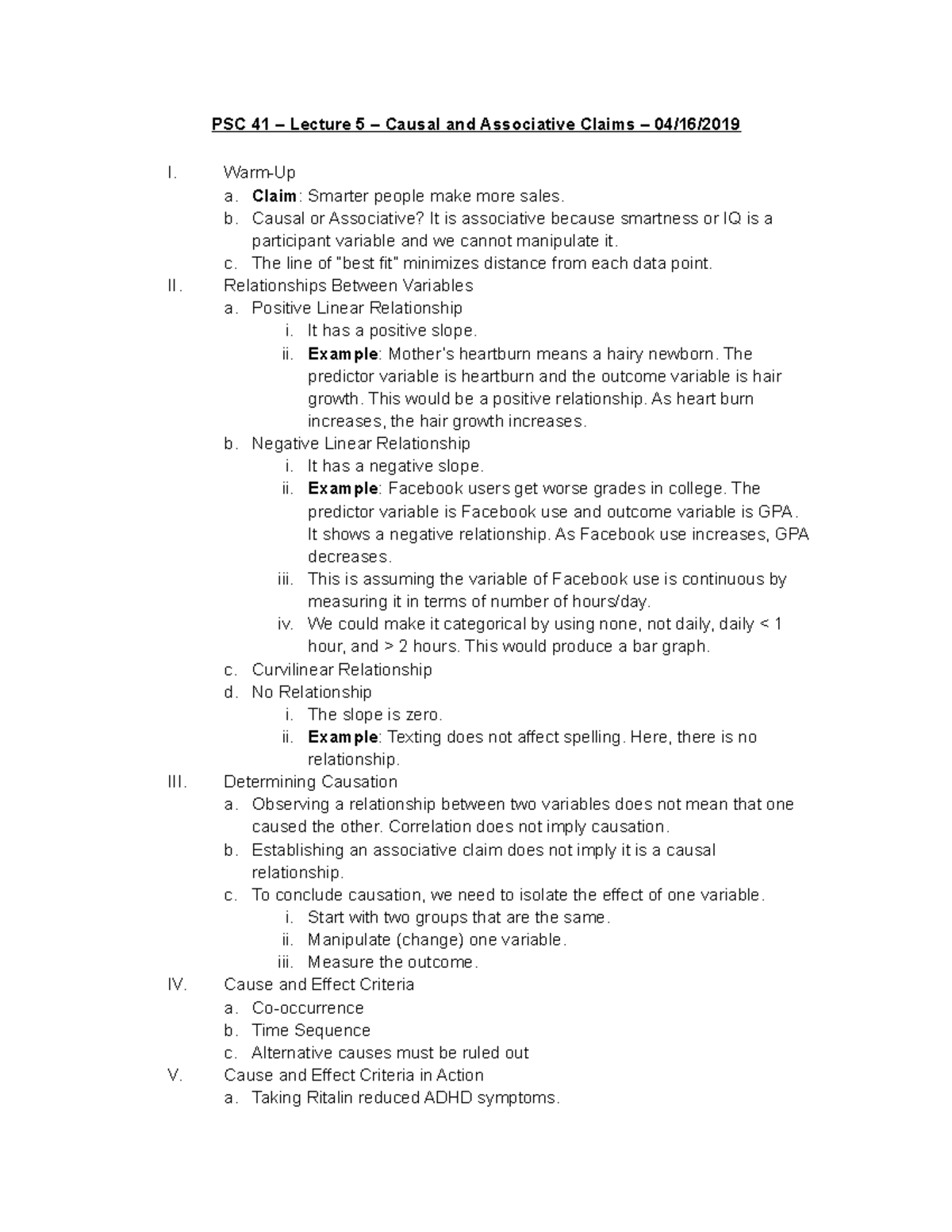 PSC 41 – Lecture 5 – Causal and Associative Claims - PSC 41 – Lecture 5 ...