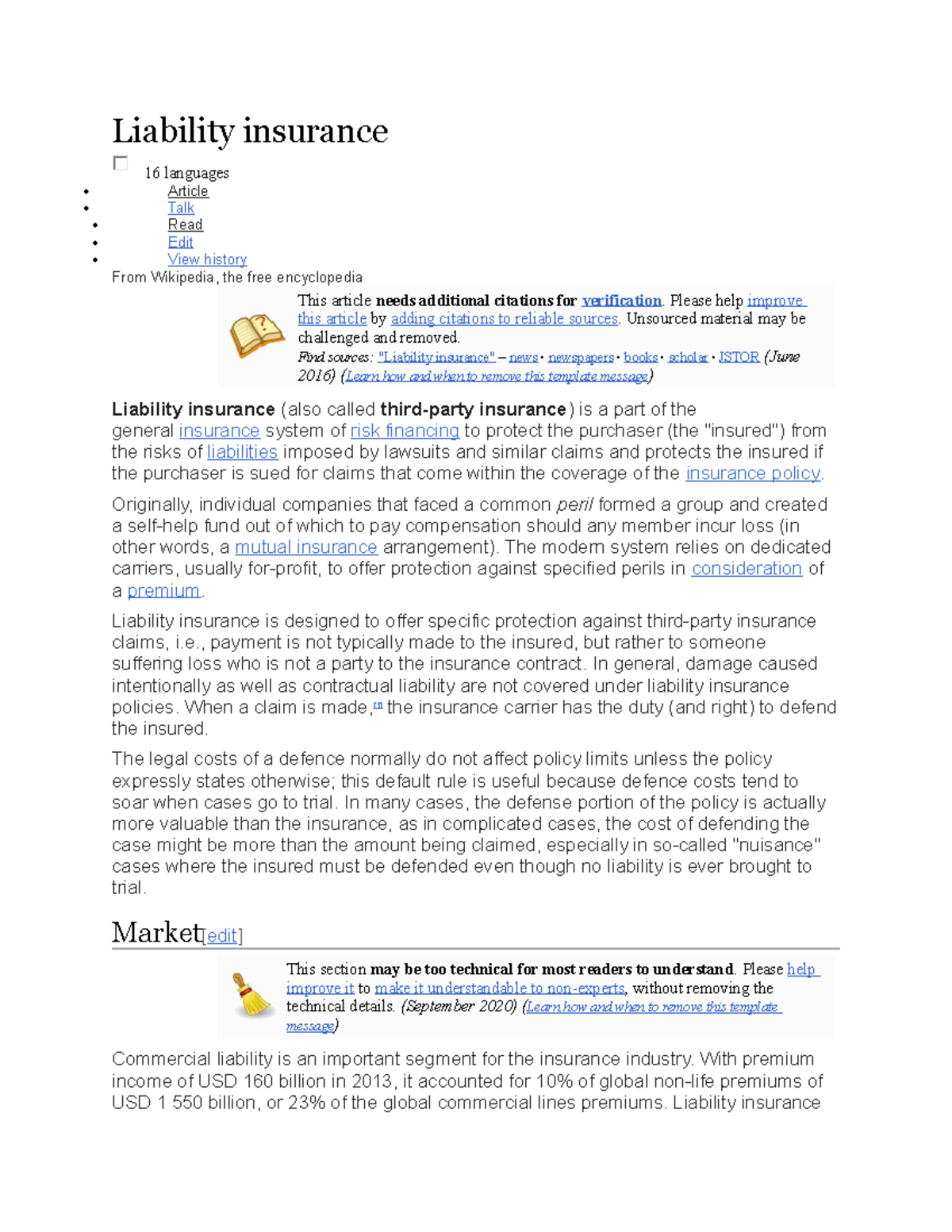 Liability insurance - Please help improve this article by adding ...