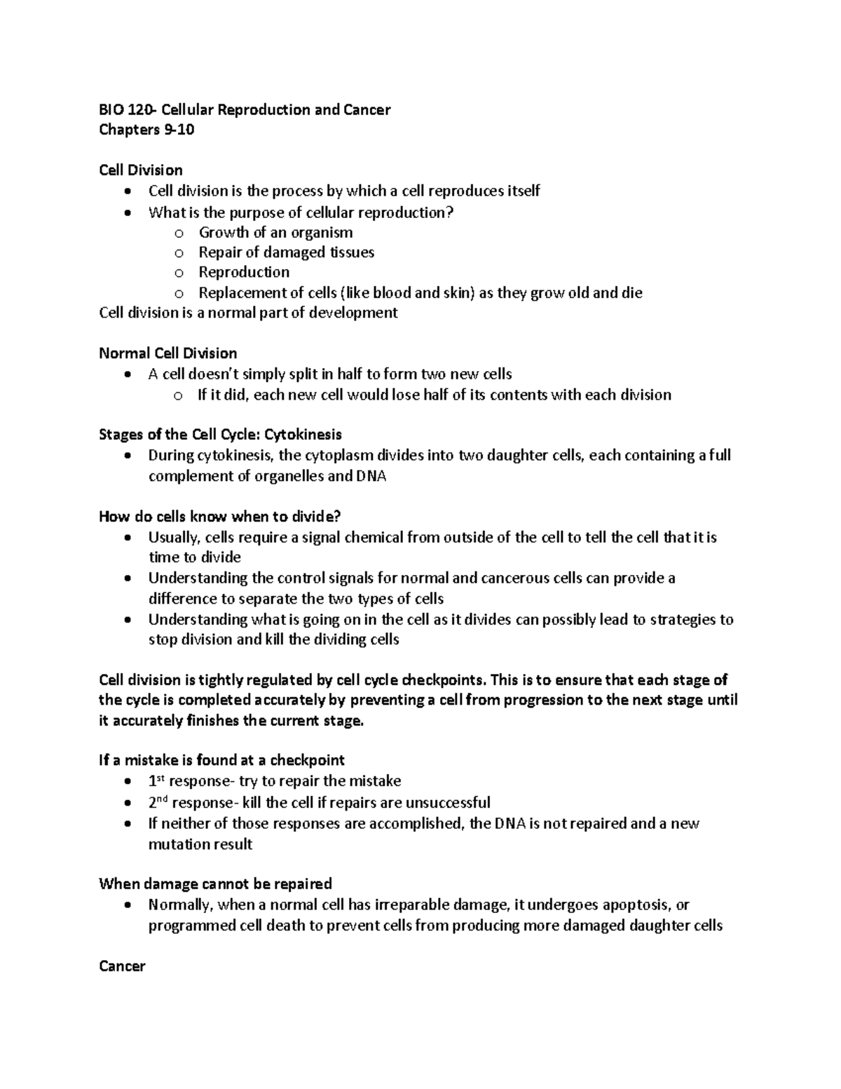 BIO 120 chapters 9-10 - notes to help with tests/quizzes and ...