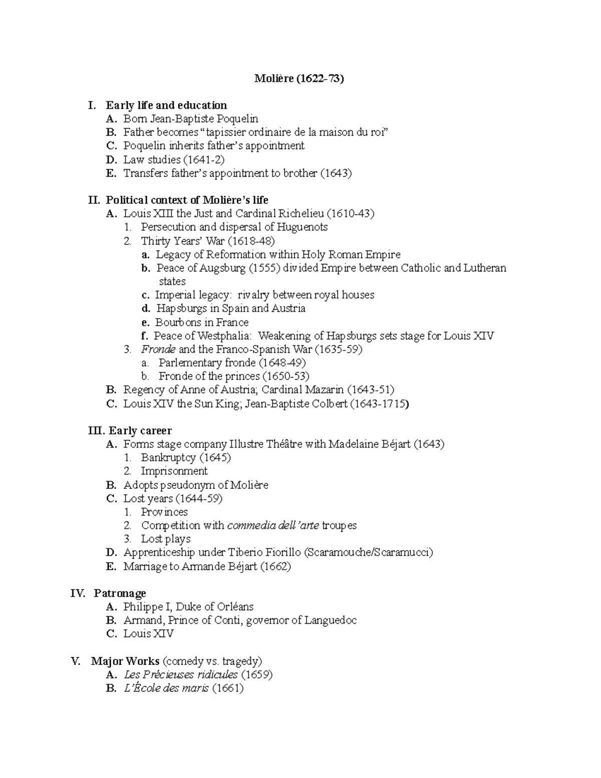 Molière - dfasfd - Molière (1622-73) I. Early life and education A ...