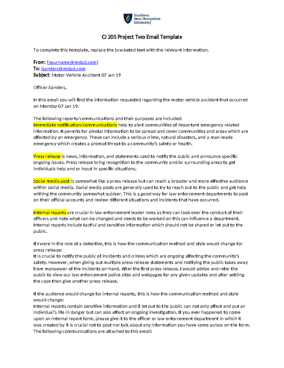 7-2 project - CJ 205 Project Two Email Template To complete this ...