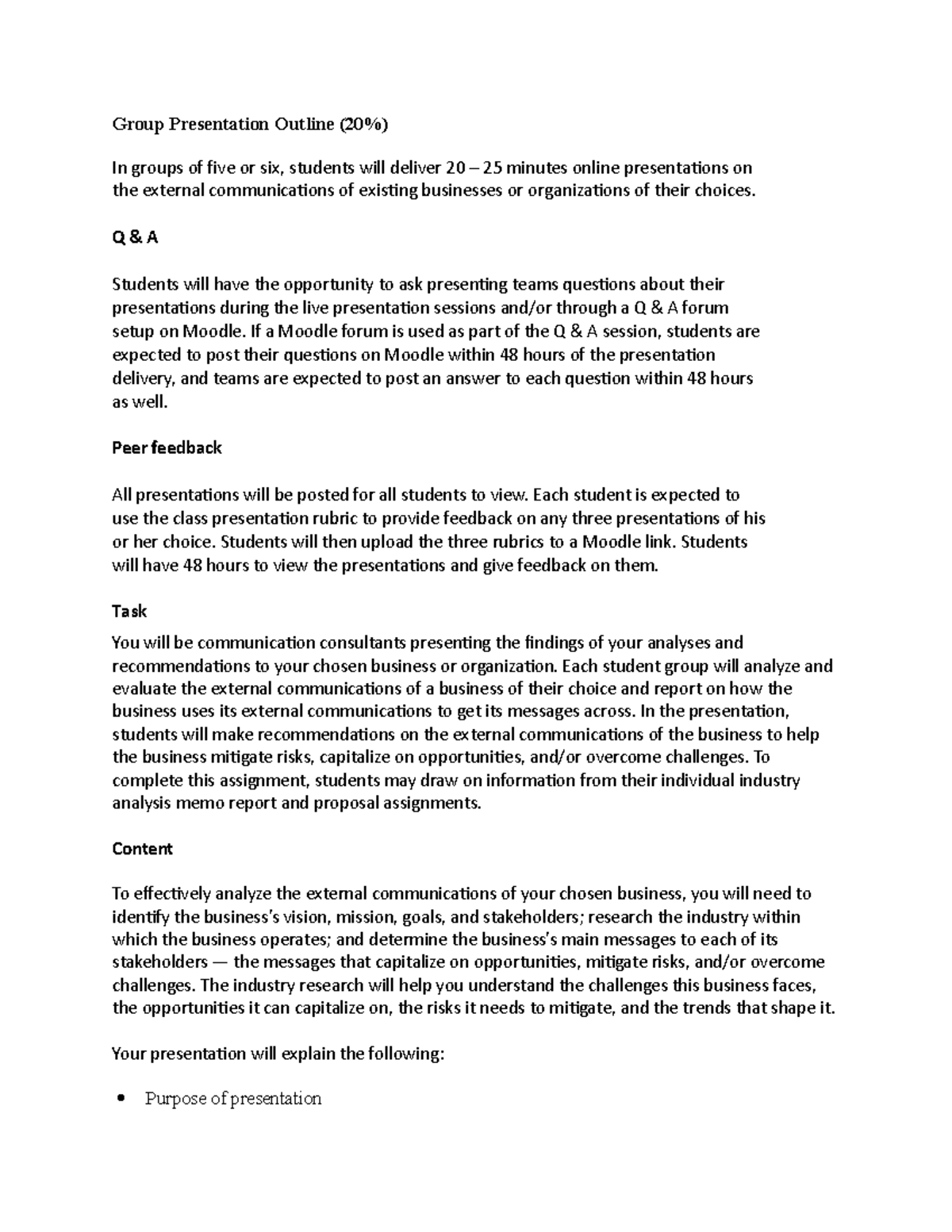 Group Presentation Outline - COMM 205 - Concordia - Studocu