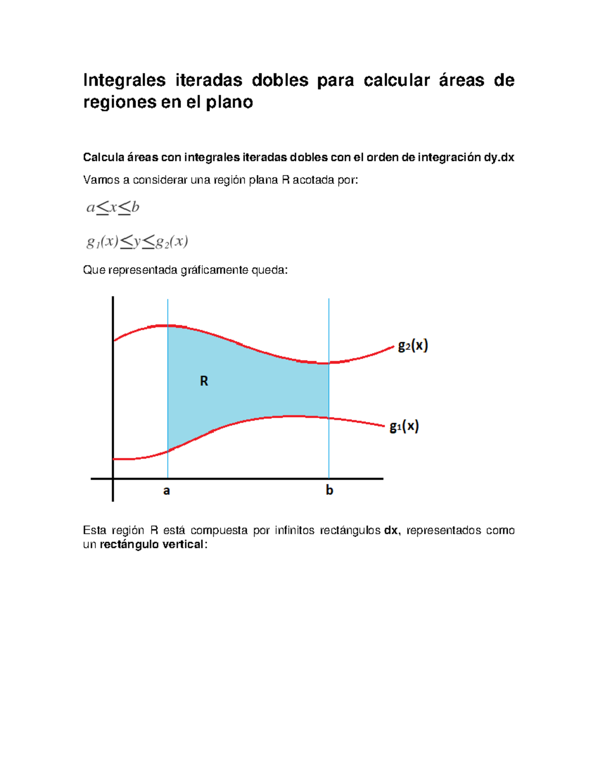 Integrales iteradas dobles para calcular áreas de regiones en el plano ...