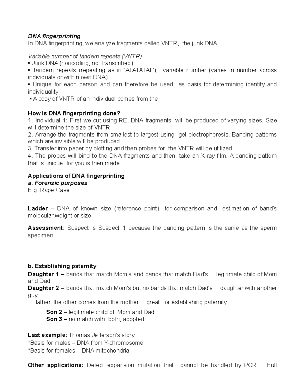 DNA fingerprinting - notes - DNA fingerprinting In DNA fingerprinting ...