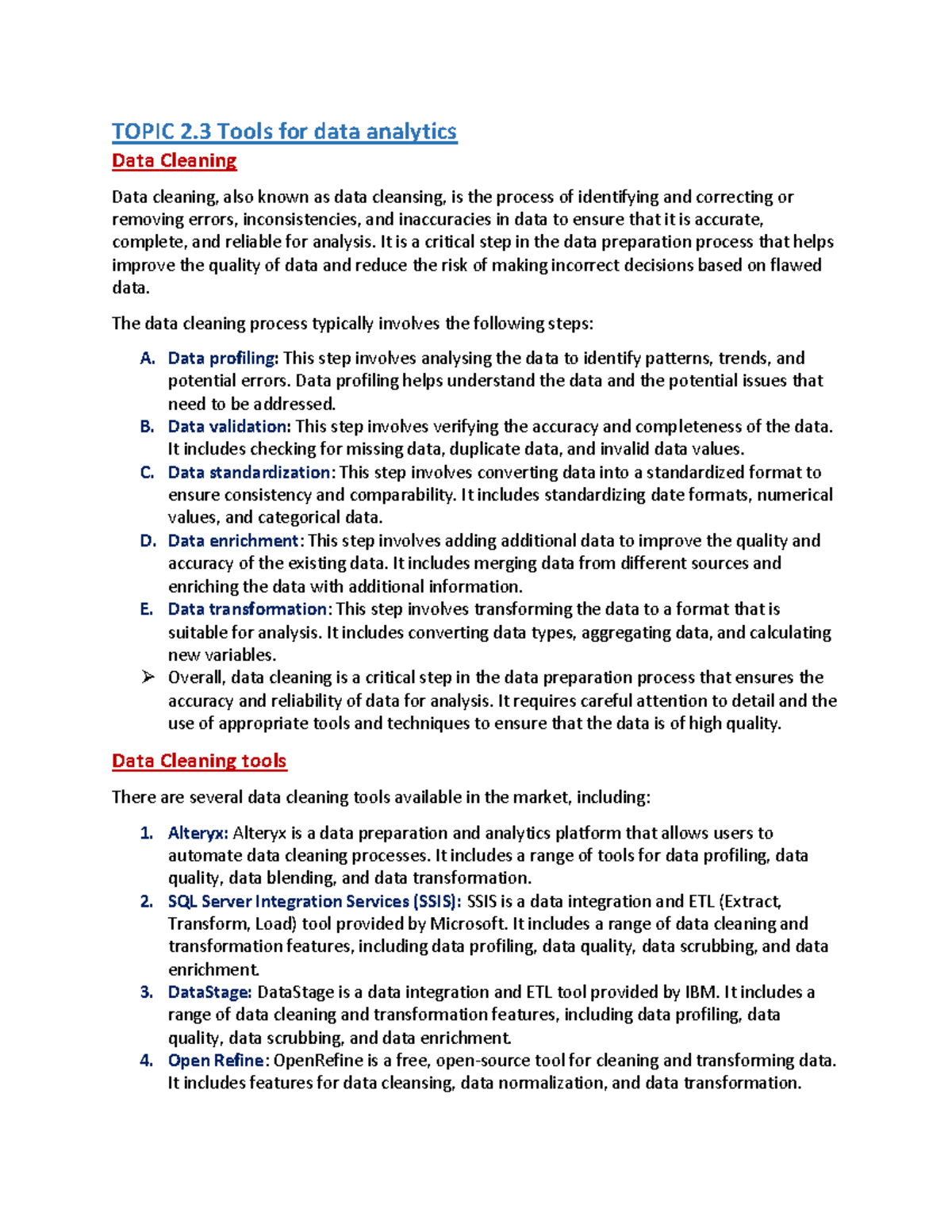 2.3 Tools for Data Analytics - TOPIC 2 Tools for data analytics Data ...