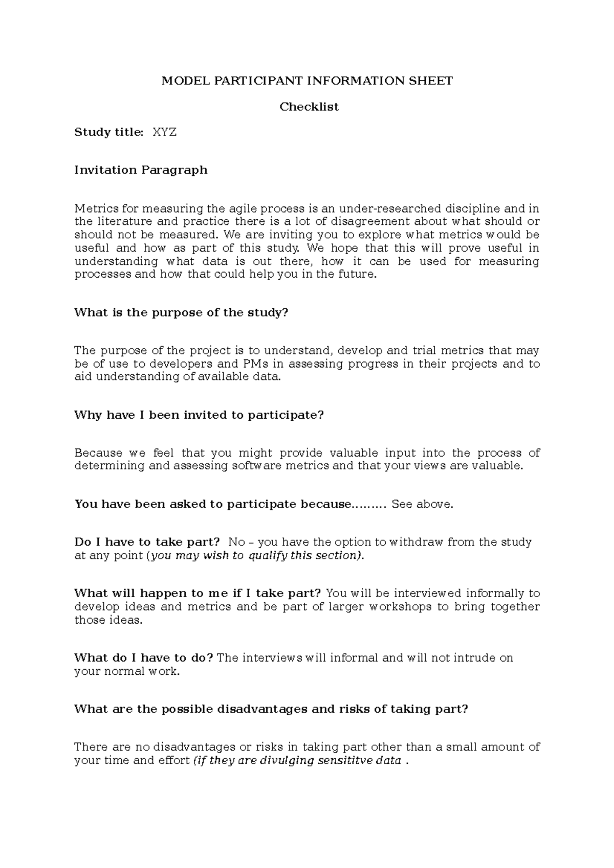 Model Participant Information Sheet(1) - MODEL PARTICIPANT INFORMATION ...