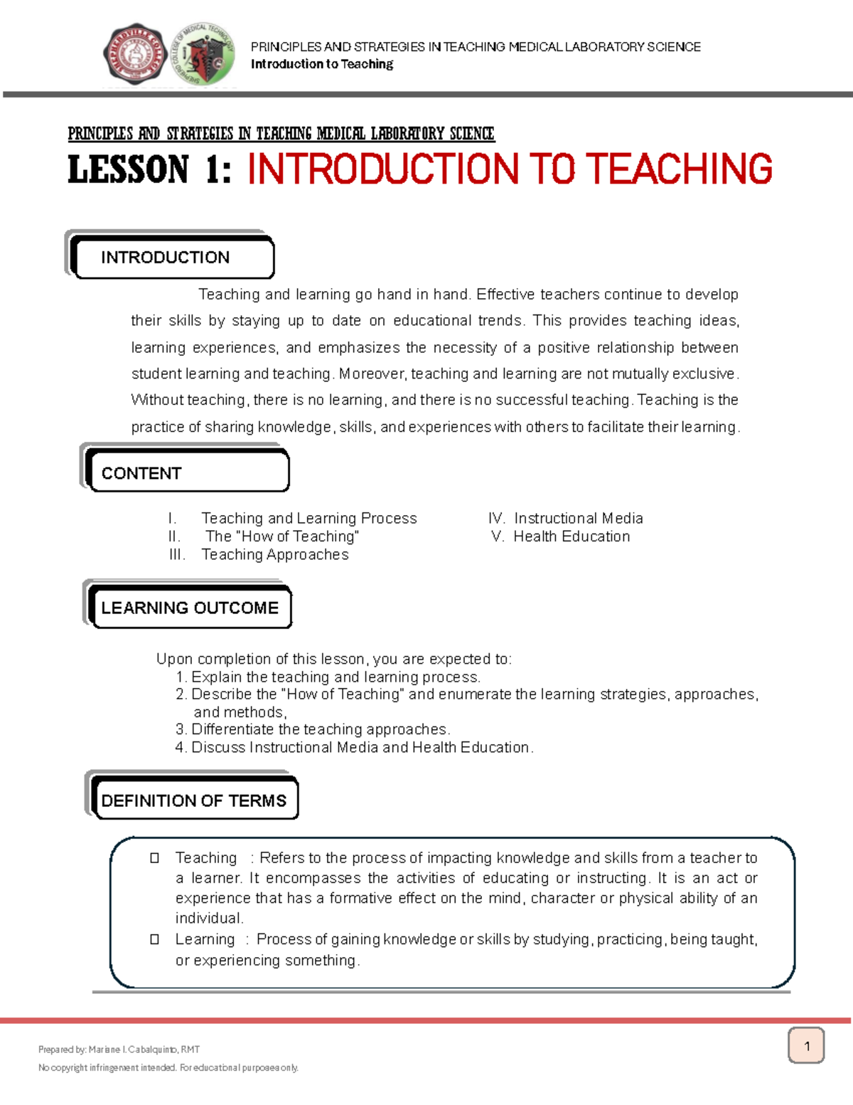 Pstmls-SC-Lesson-1 - nas,dnaljd - Introduction to Teaching ...