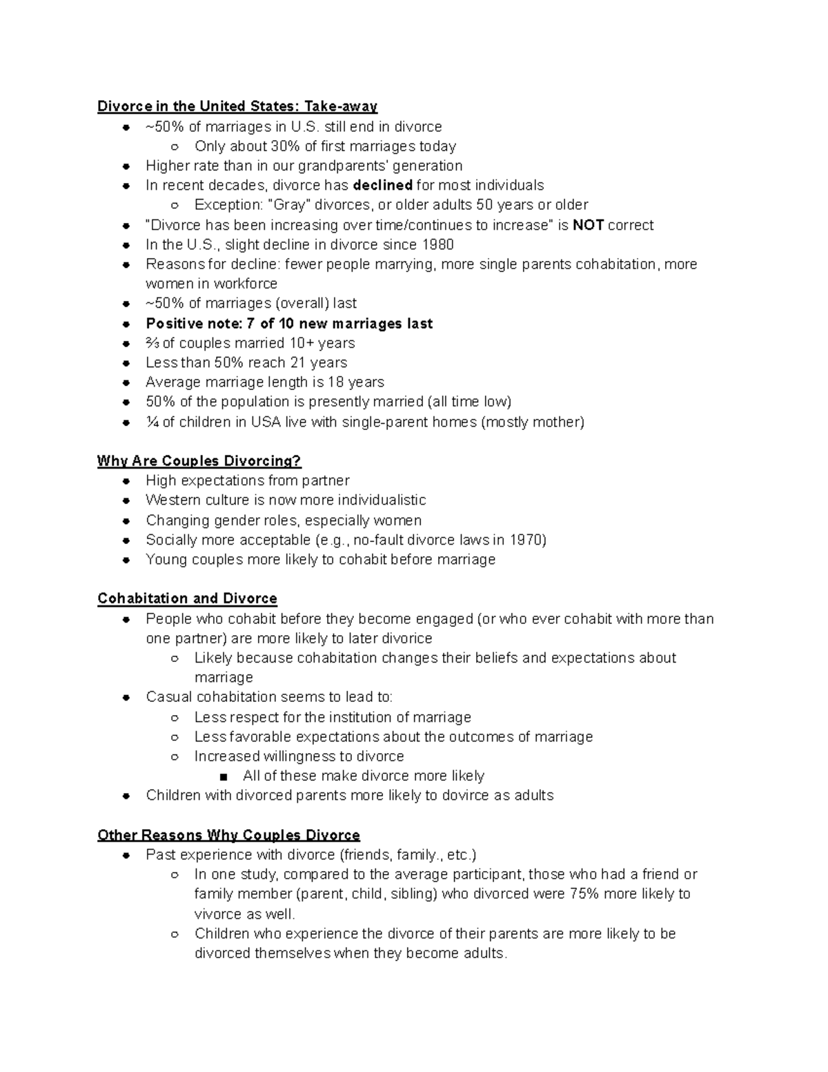 Class Notes 12/6 - Divorce in the United States: Take-away ~50% of ...