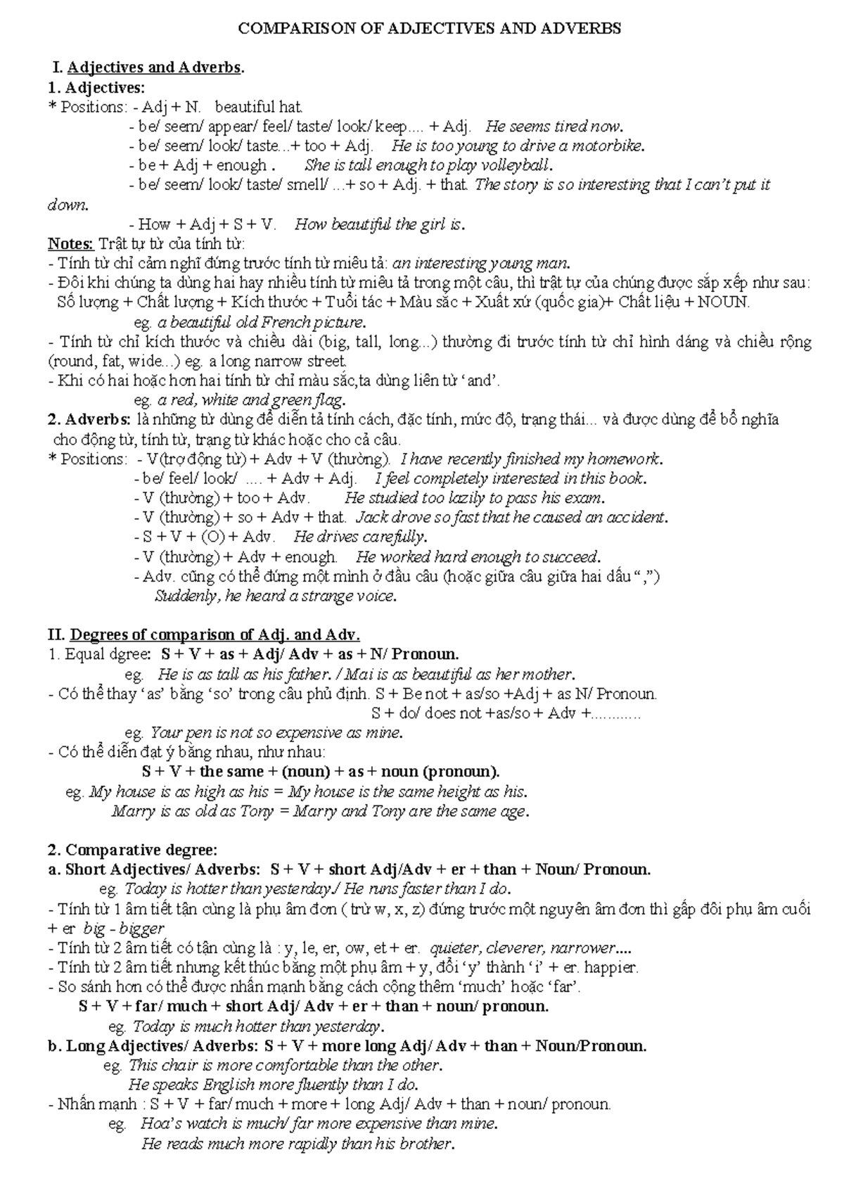 Comparison Artical Exercises C1 - COMPARISON OF ADJECTIVES AND ADVERBS ...
