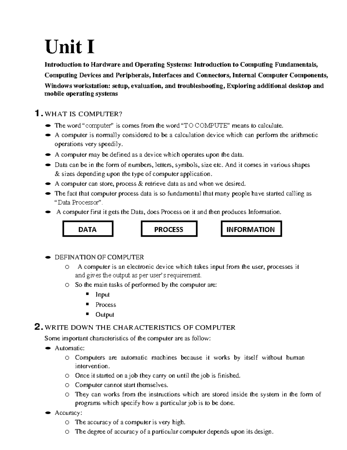 Unit13 Supplementary Reading Material - DATA PROCESS INFORMATION Unit I ...