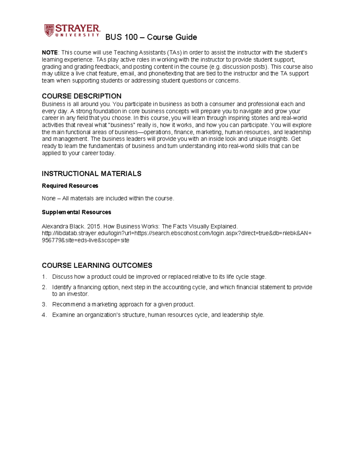 BUS10010 x Course Guide - BUS 100 – Course Guide NOTE : This course ...