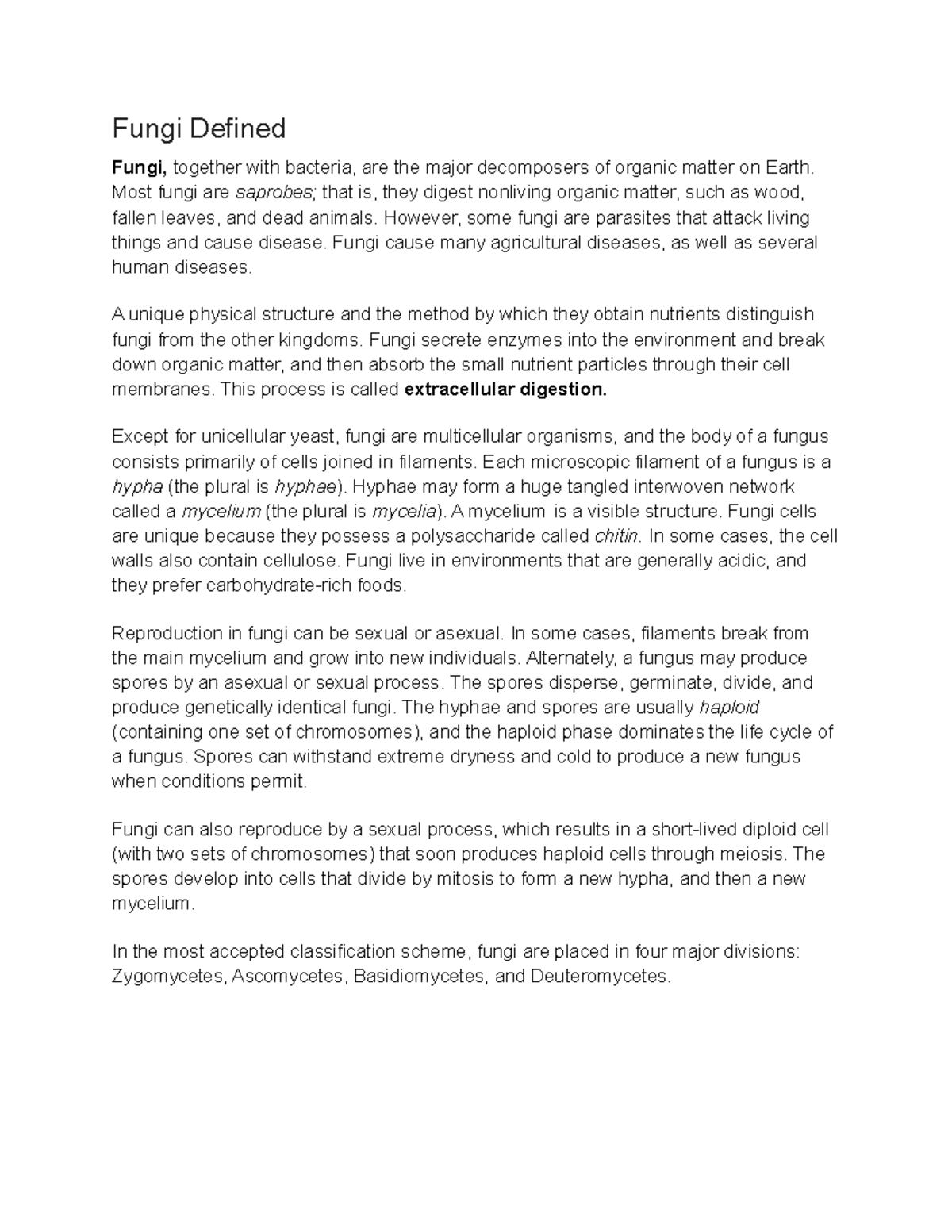 Fungi Defined - Fungi Defined Fungi, together with bacteria, are the ...