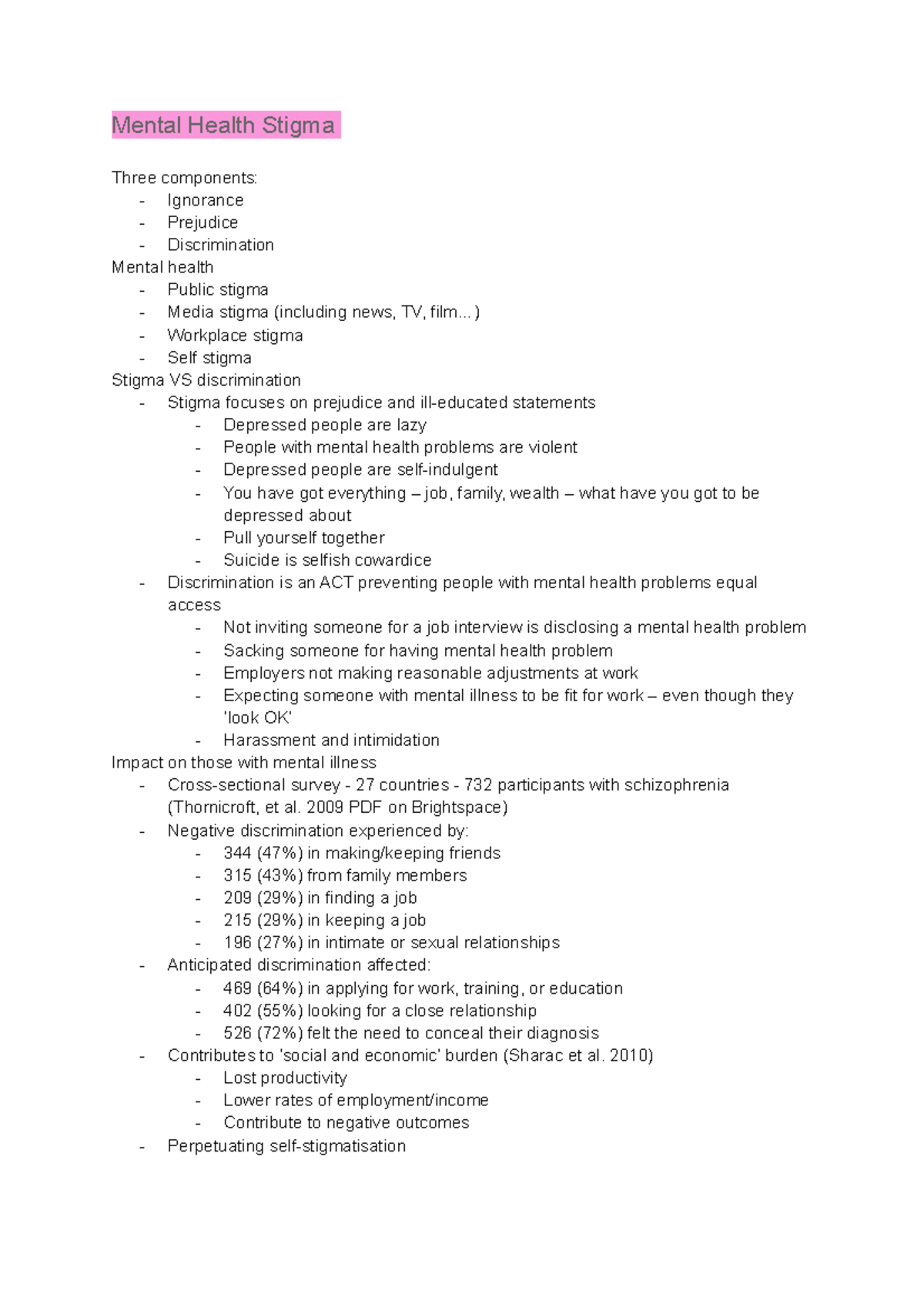 Clinical exam revision - Mental Health Stigma Three components ...