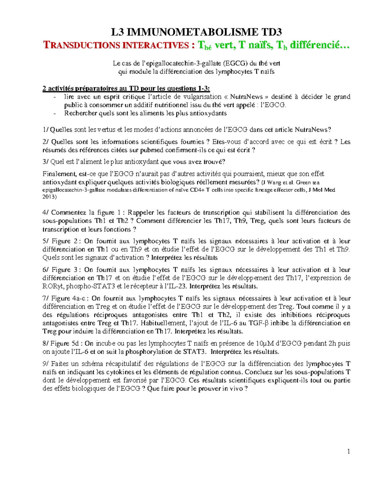 TD3-Immunométabolisme - L3 IMMUNOMETABOLISME TD T TRARANNSSDDUUCCTTIIOONNSS ...