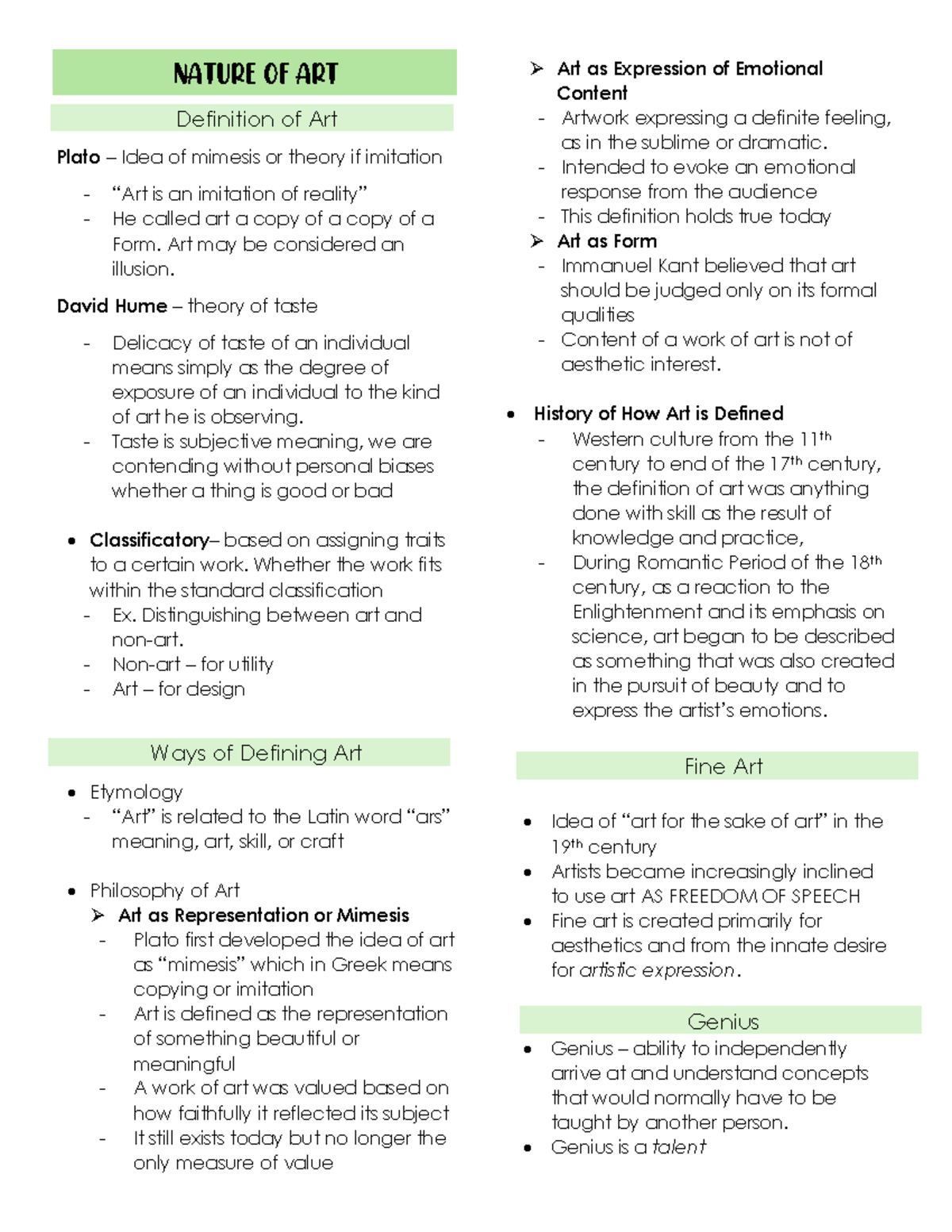 ART Reviewer - NATURE OF ART Definition of Art Plato – Idea of mimesis ...