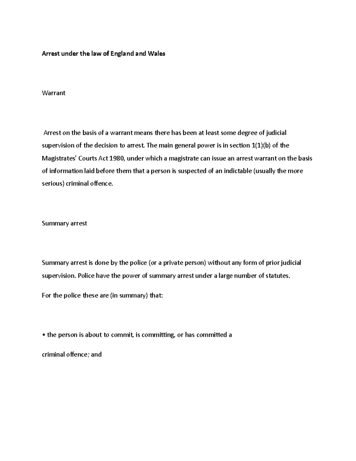 Arrest under the law of England and Wales - Arrest under the law of ...