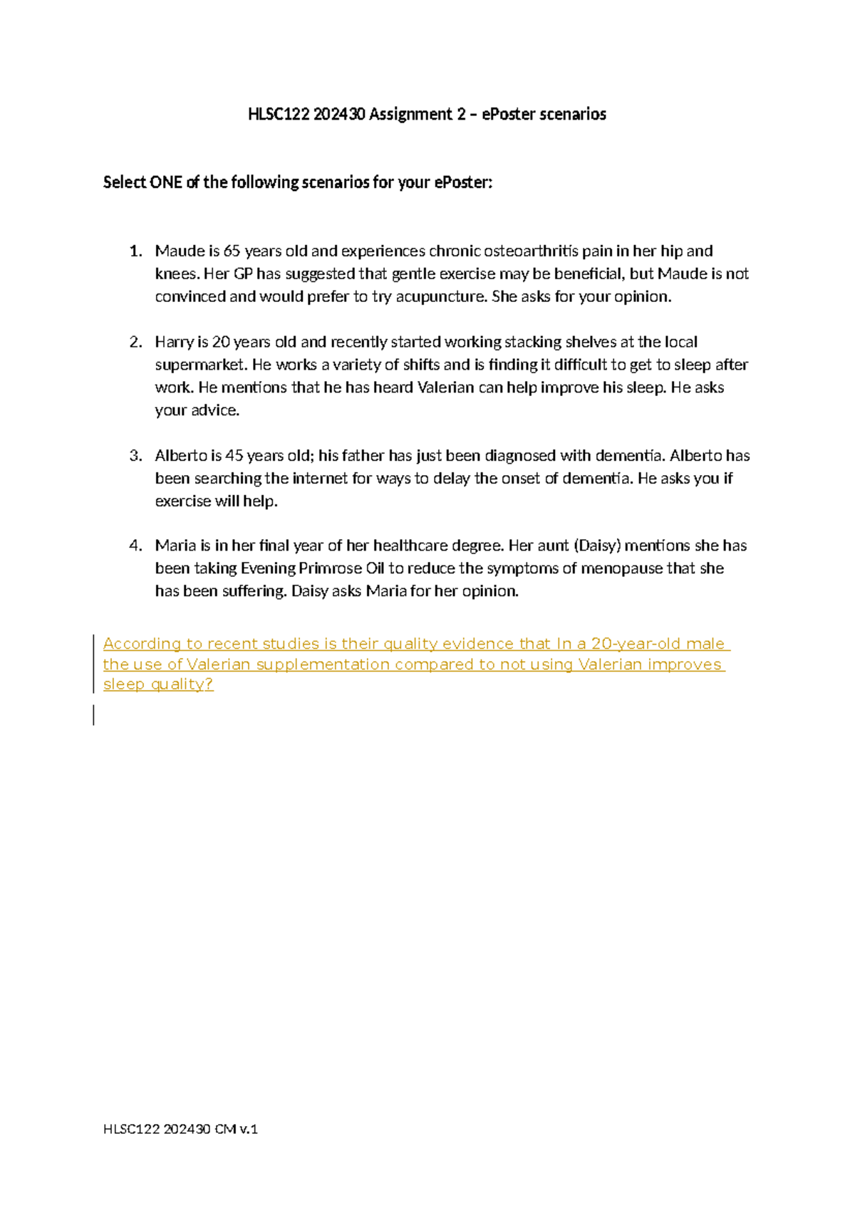 Scenarios AT2 e Poster HLSC122 202430 - HLSC122 202430 Assignment 2 ...