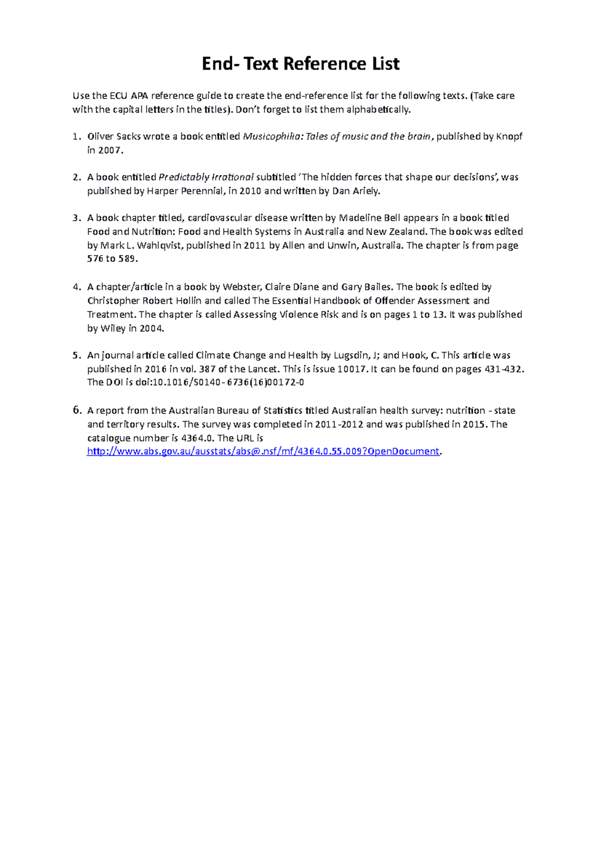 Creating an end-text reference list (health) - End- Text Reference List ...