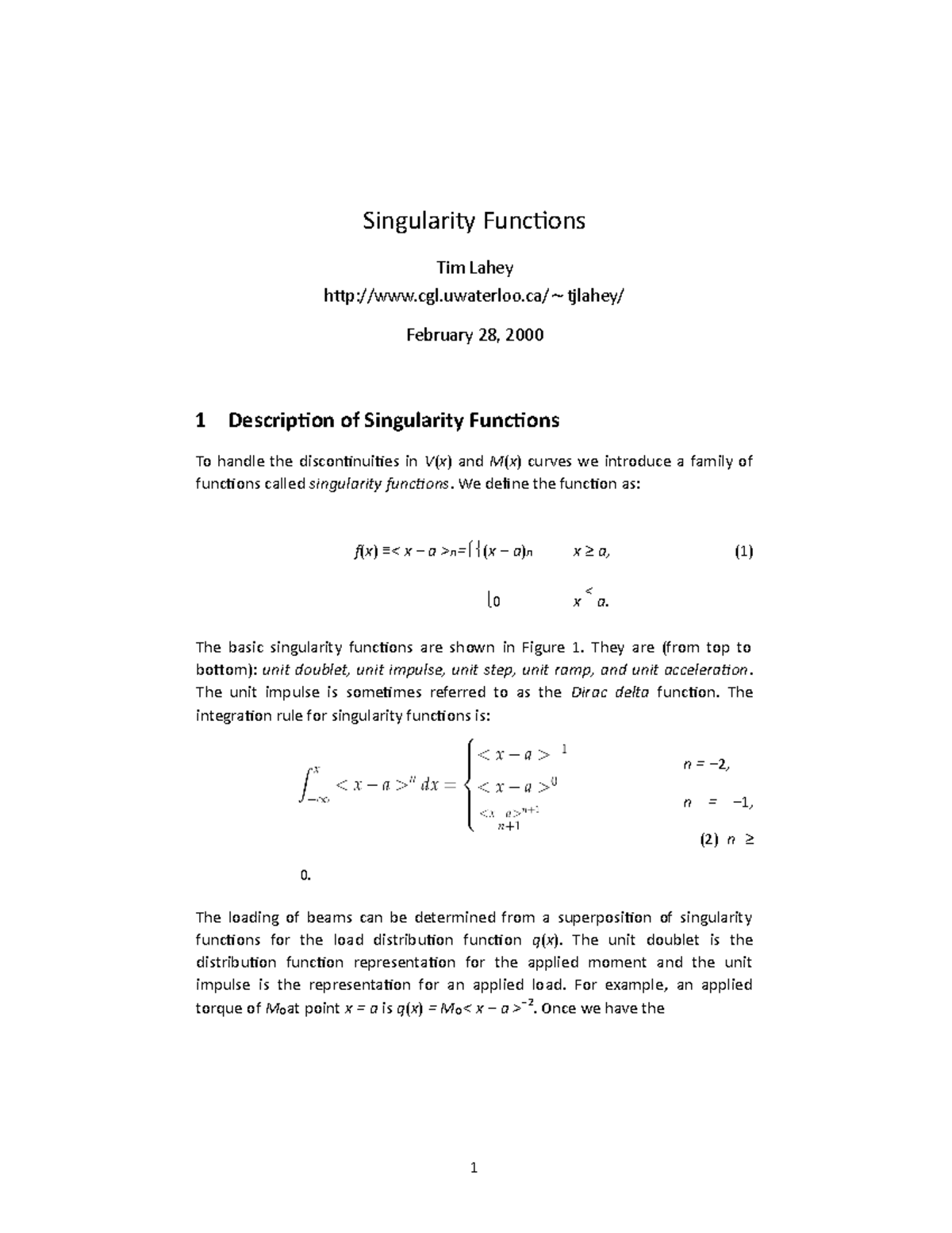 Singularity-functions - Singularity Functions Tim Lahey cgl.uwaterloo/∼tjlahey/ February 28 ...