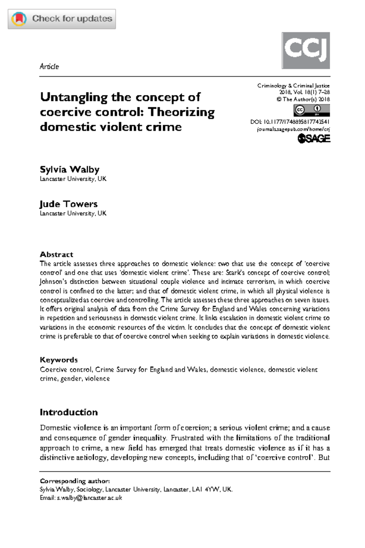 Coercivecontrol theory - 743541 research-article2018 CRJ0010 ...
