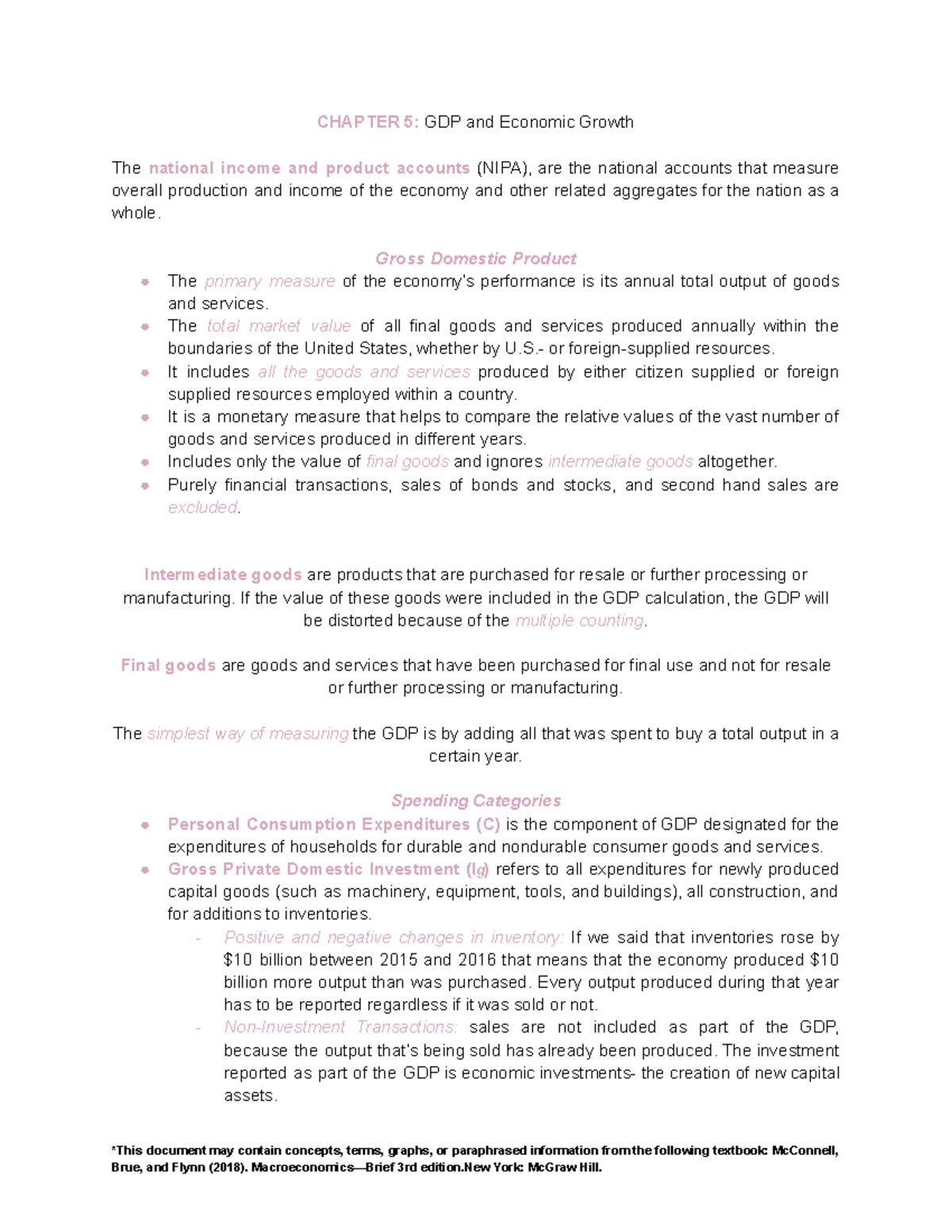 Macroeconomics Chapter 5 Notes - CHAPTER 5: GDP and Economic Growth The ...