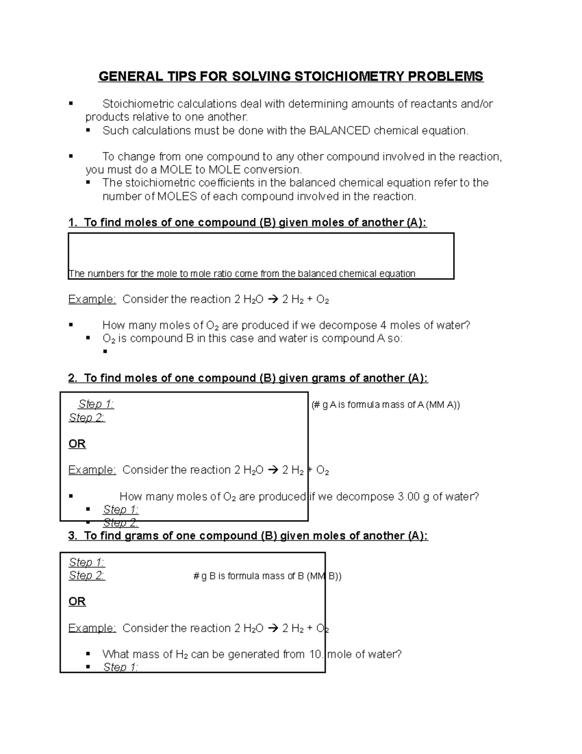 General TIPS FOR Solving Stoichiometry Problems in Chemistry Practice - GENERAL TIPS FOR SOLVING ...