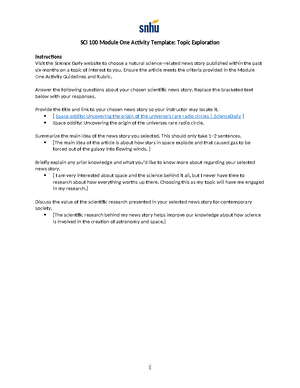 SCI 100 Module Two Activity Template - Replace the bracketed text below with your responses. Use ...