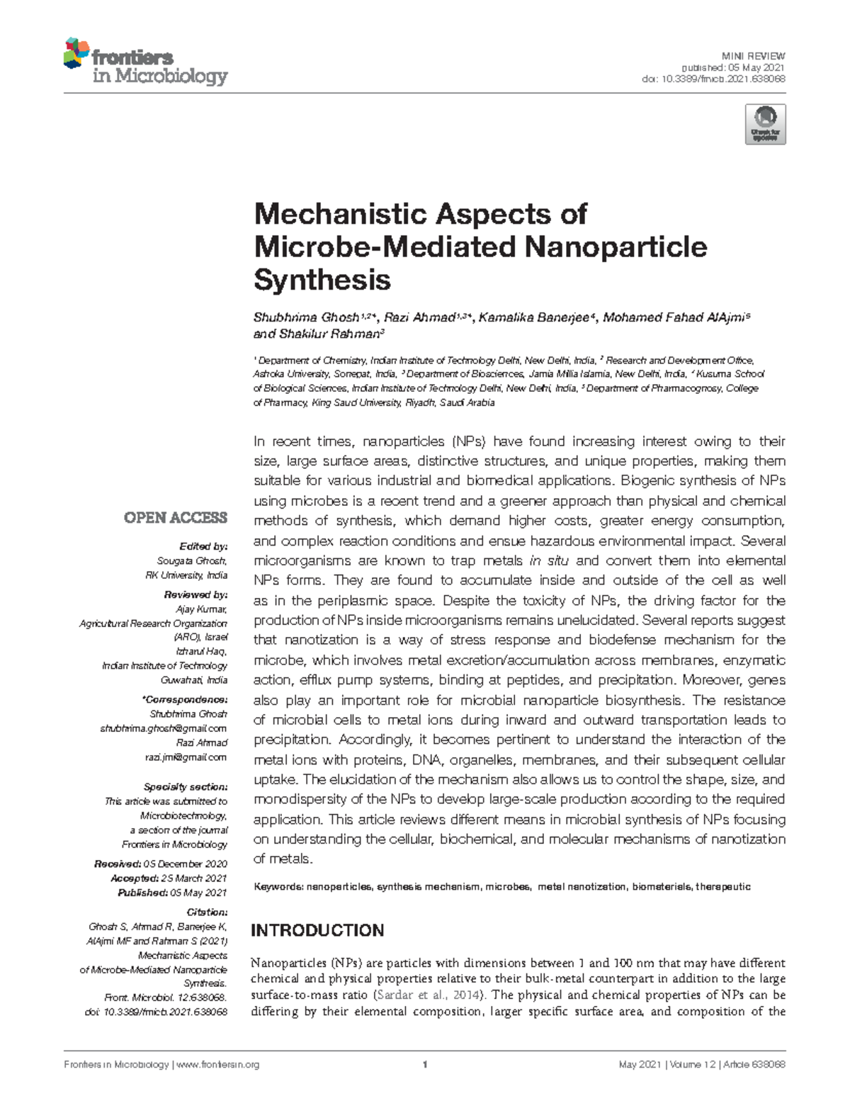 Microbe-mediated nanoparticle synthesis - MINI REVIEW published: 05 May ...