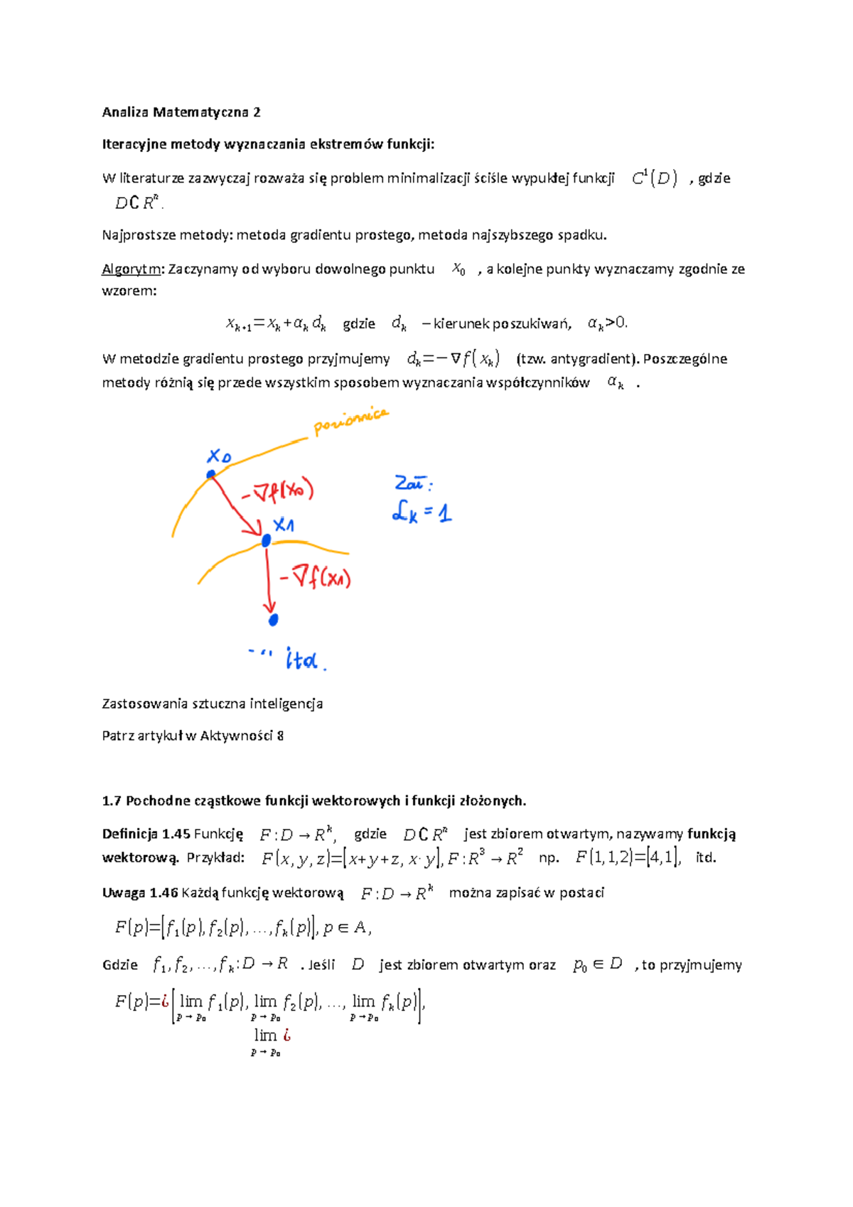 Iteracyjne metody wyznaczania ekstremów funkcji - Analiza Matematyczna 2 Iteracyjne metody - Studocu