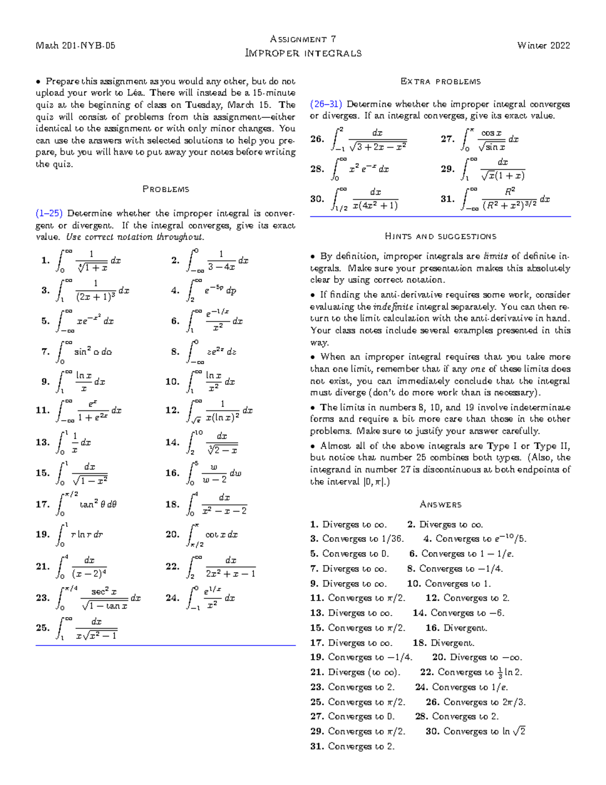 Assignment 07 - Practice - Math 201-NYB- Assignment 7 Improper ...