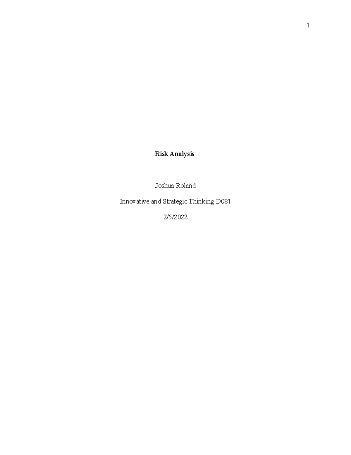 Risk Analysis - Task 2 Pass - D081 - WGU - Studocu