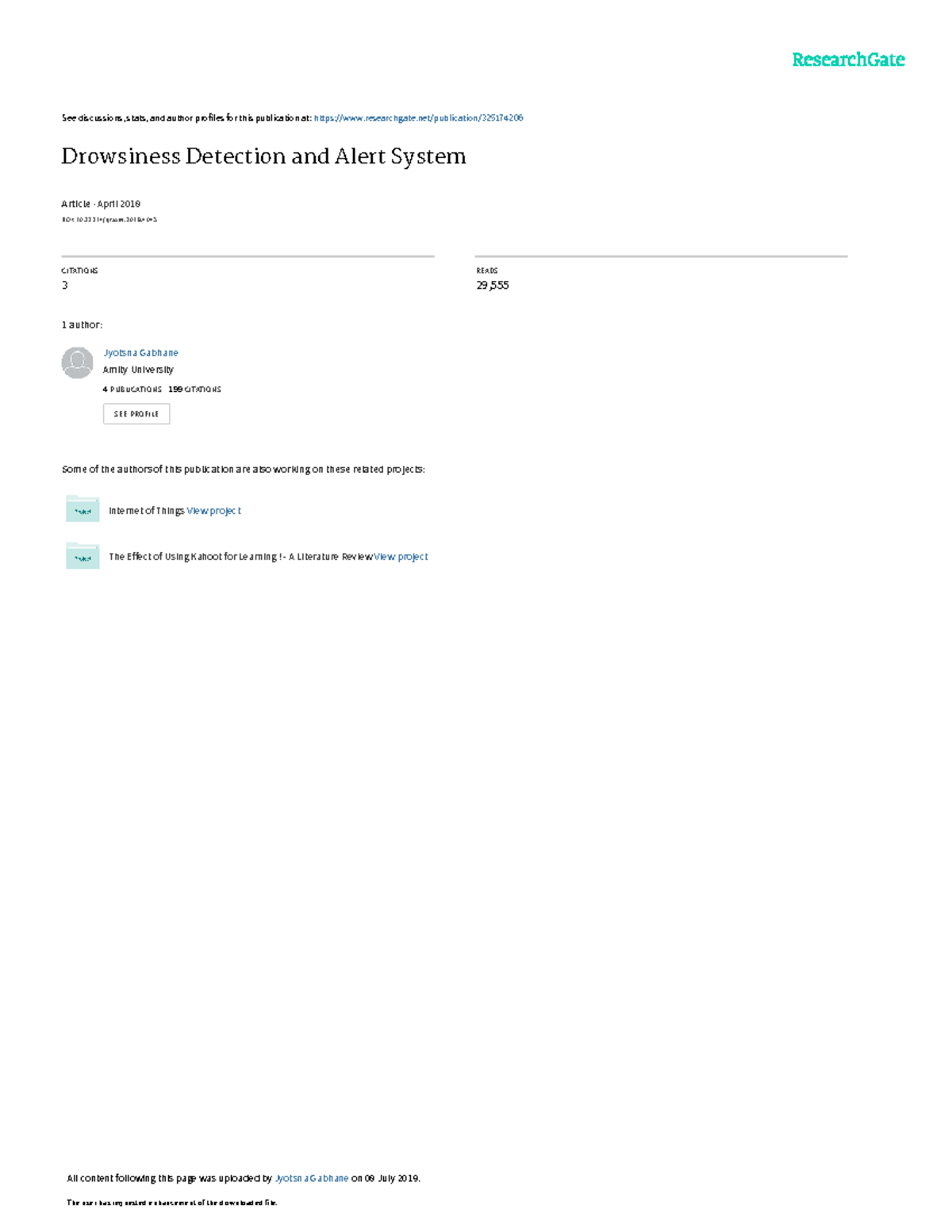 Drowsiness Detection and Alert System - ####### See discussions, stats ...