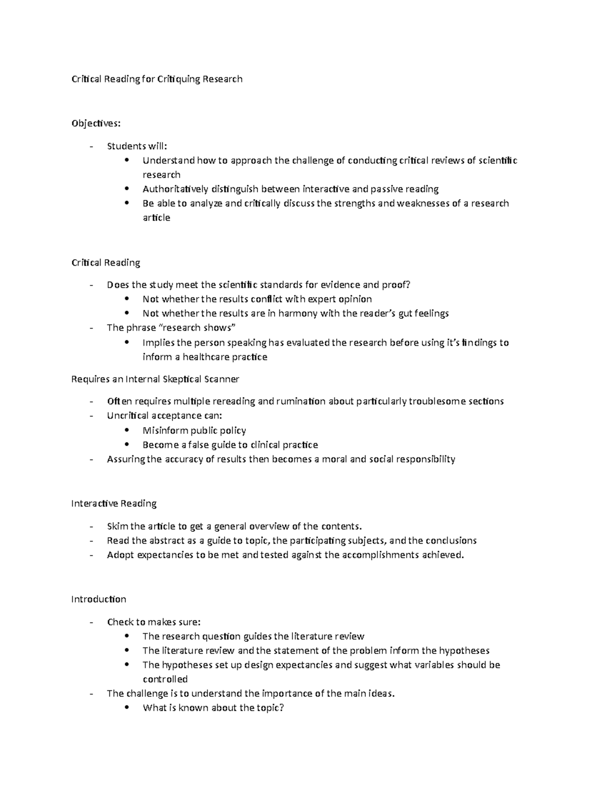 ALHP 430 - Critical Reading - Critical Reading for Critiquing Research ...
