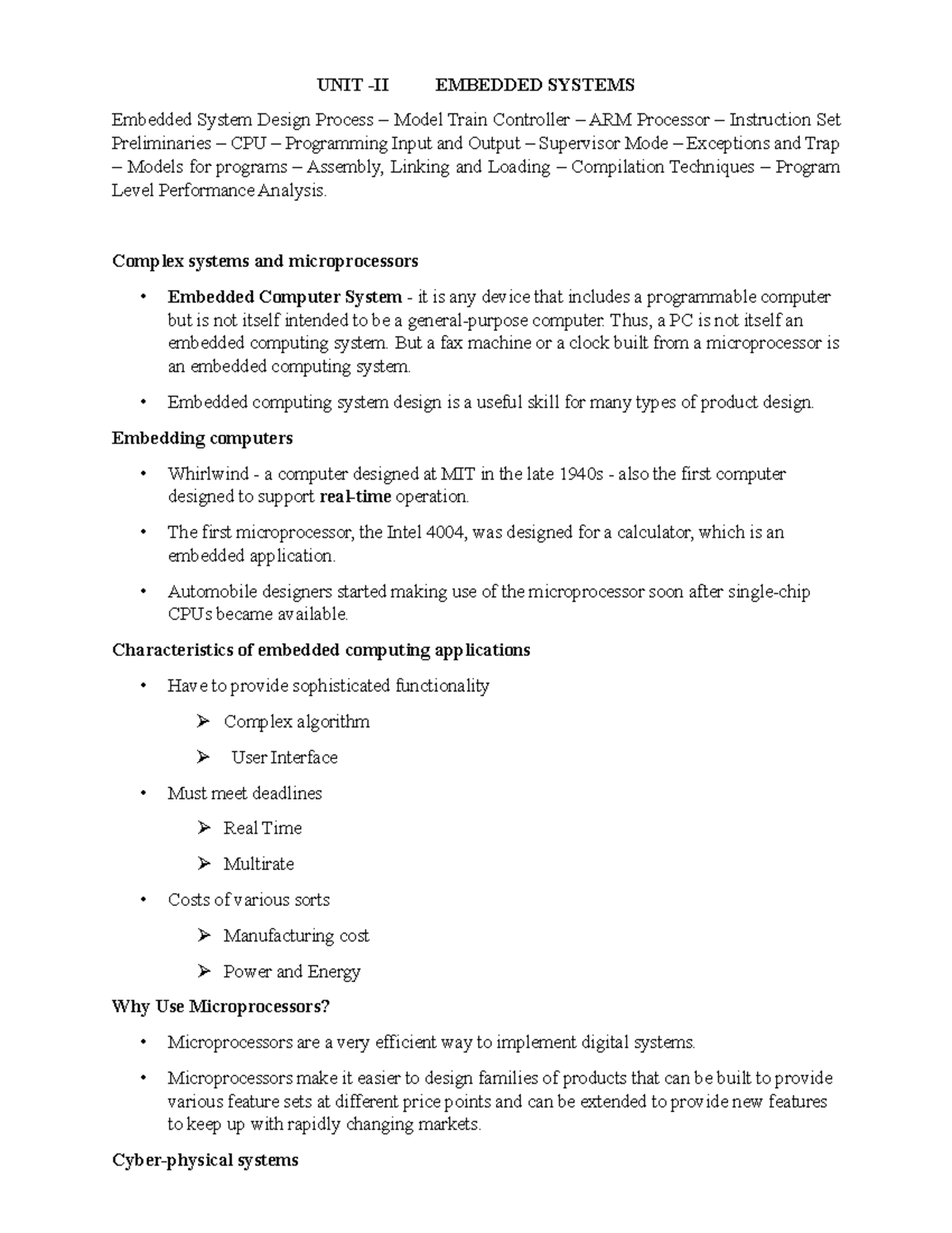 UNIT-II - useful - UNIT - II EMBEDDED SYSTEMS Embedded System Design Process – Model Train - Studocu