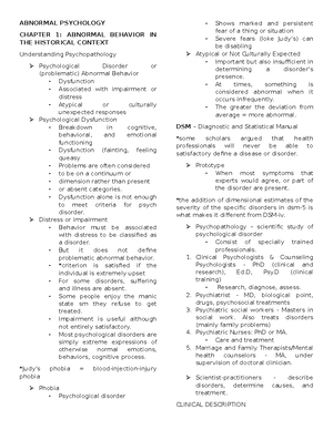 Chapter 1 - Introduction to Abnormal Psychology - PSY1207 ABNORMAL PSYCHOLOGY CHAPTER 1: - Studocu