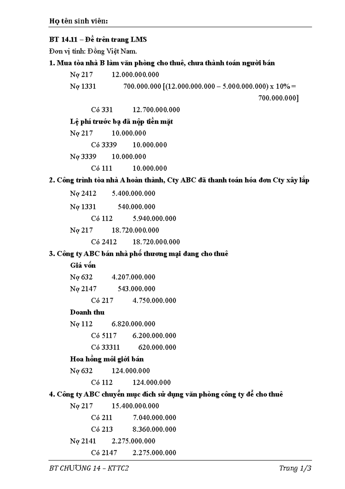 BT 14.11 - KTTC2 UEH - Bài giải bài tập Kế toán tài chính 2 UEH - BT 14 – Đề trên trang LMS Đơn ...