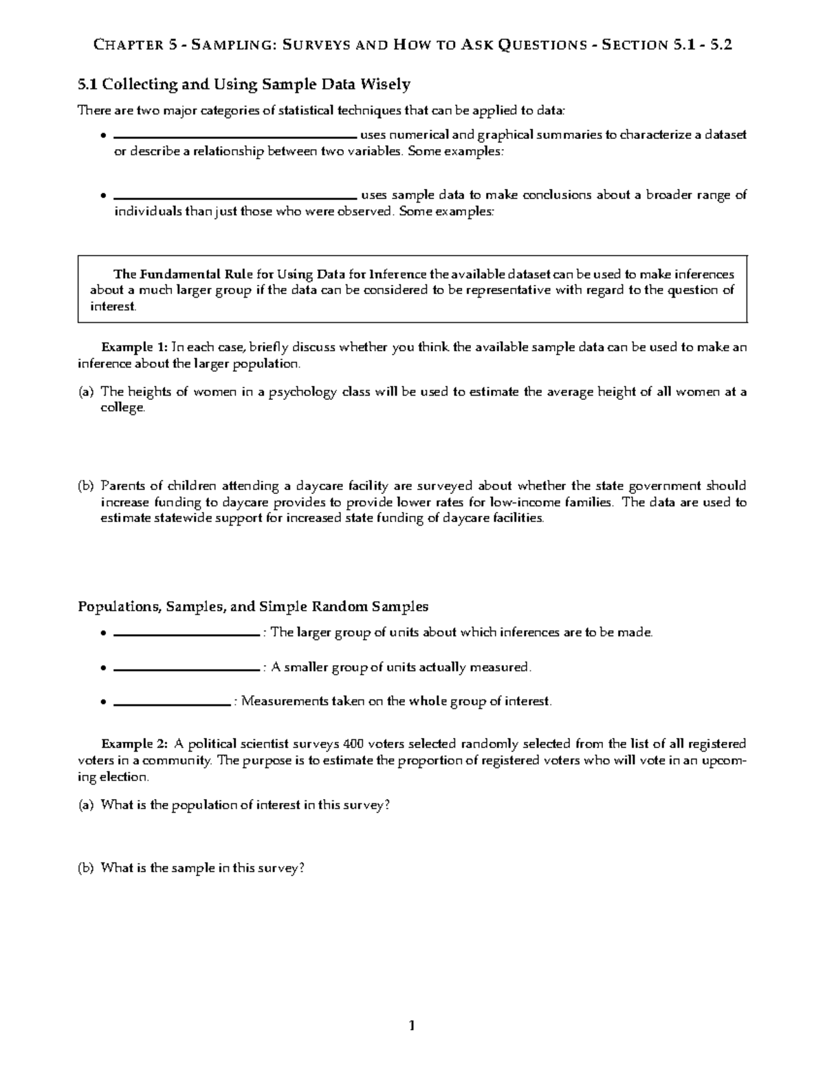 5 1 to 5 2 Notes - CHAPTER 5 - SAMPLING: SURVEYS AND HOW TO ASK ...