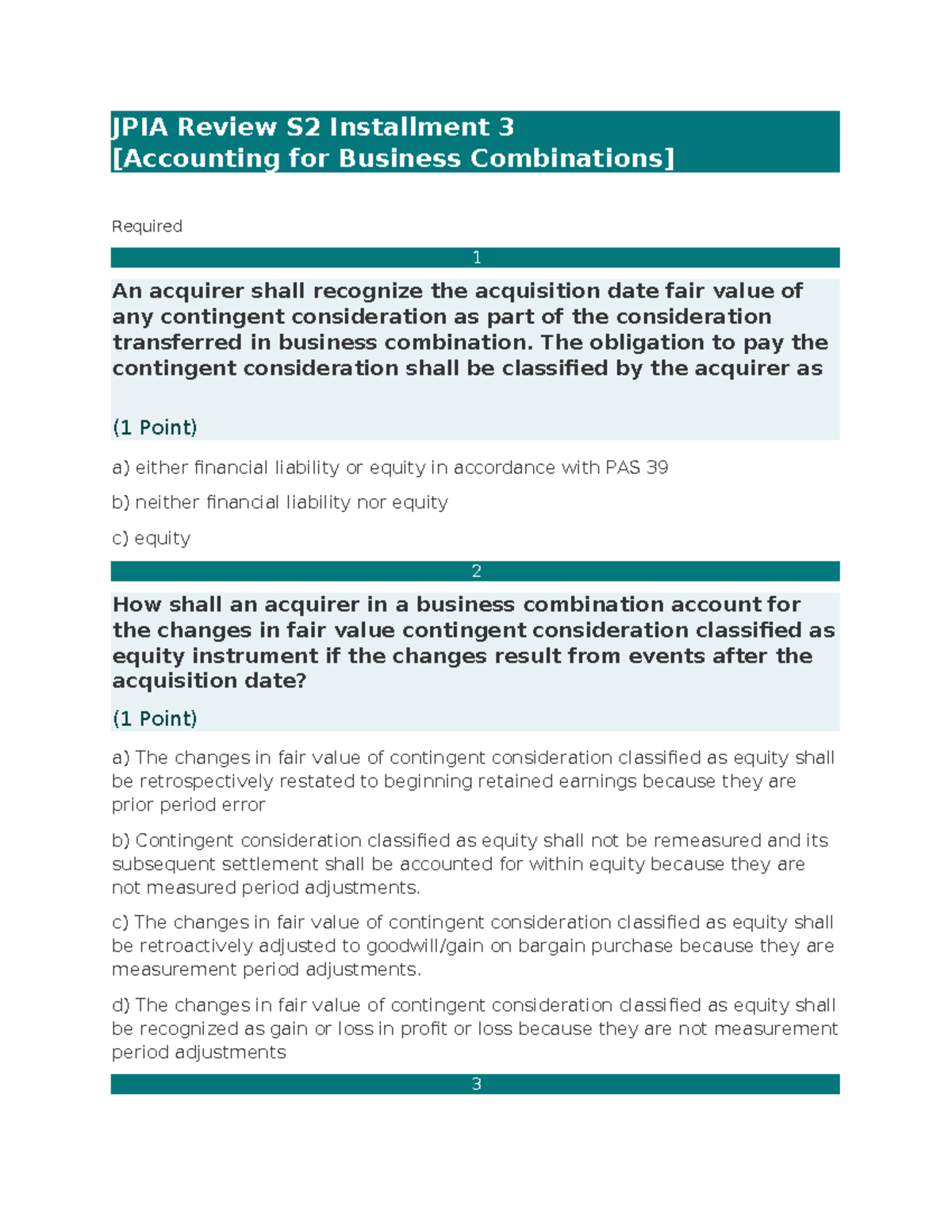 Acco for bus combi - Review material - JPIA Review S2 Installment 3 [Accounting for Business ...