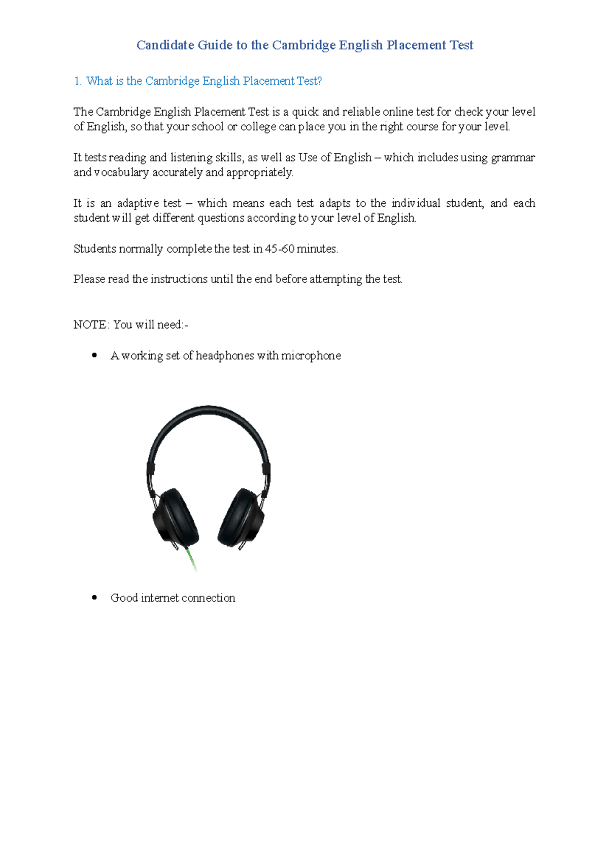 Candidate Guide to the Cambridge English Placement Test - What is the ...