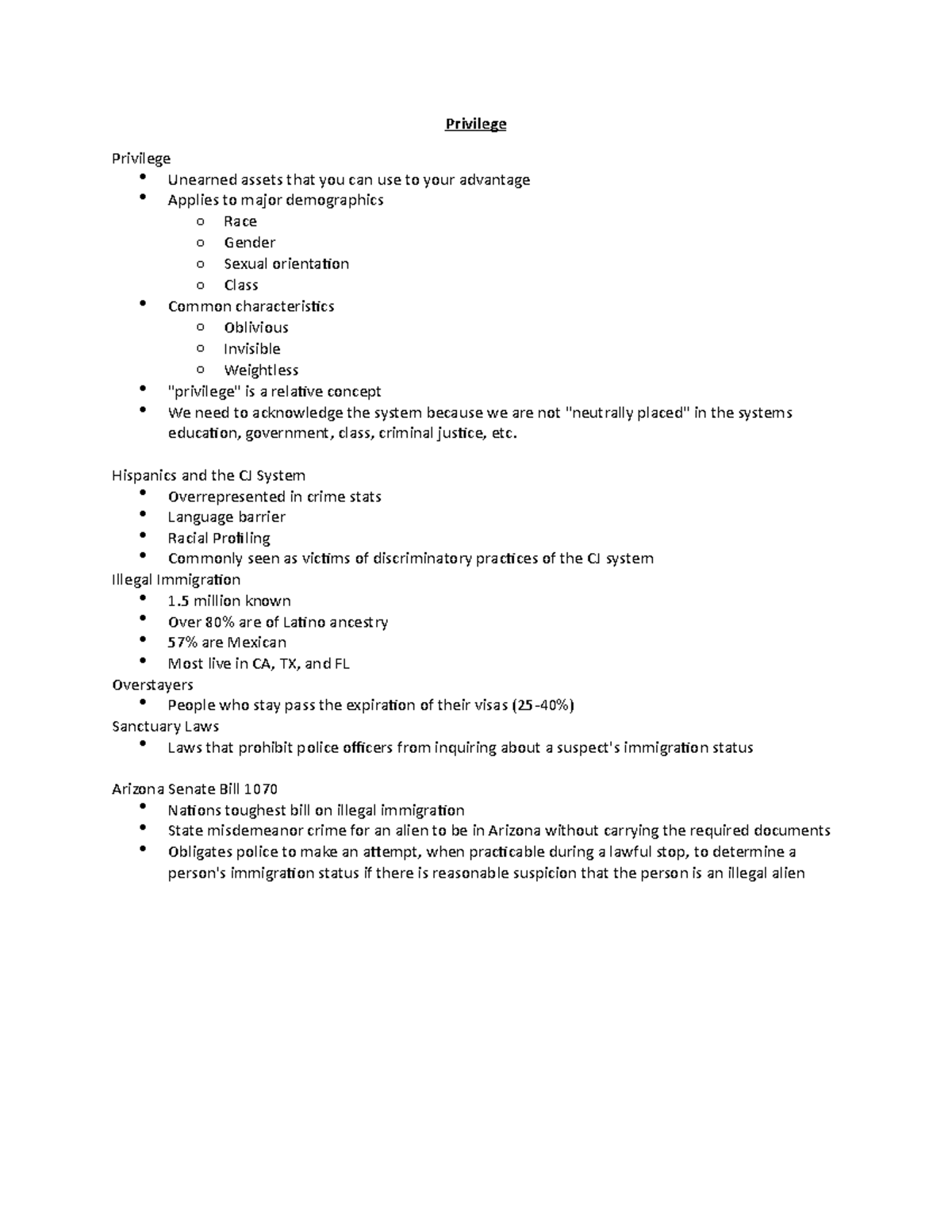 Privilege - Lecture Notes from Professor Conyer's course on Race and ...